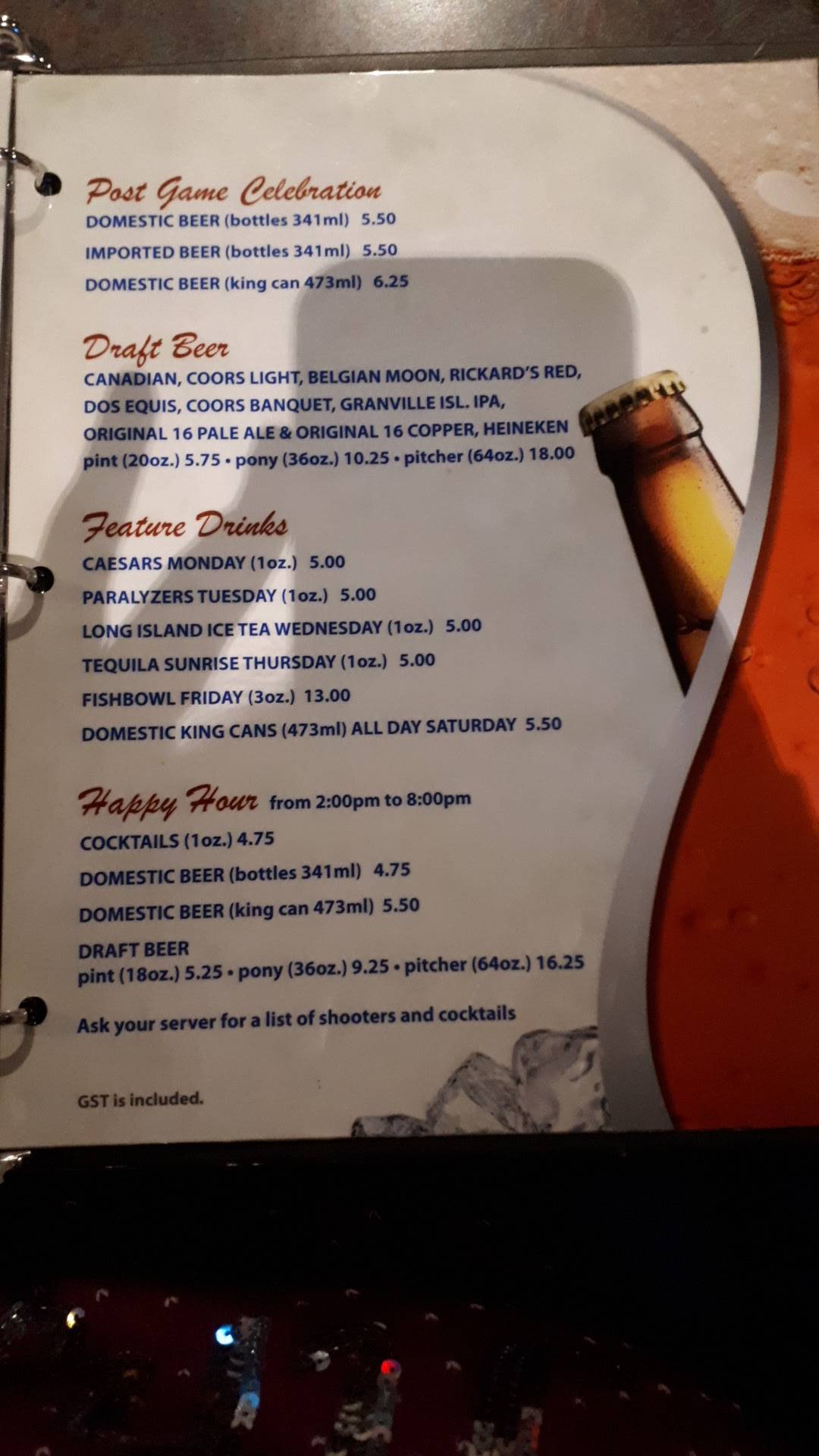 Menu at Coach's Corner Sports Bar &Grill, Morinville