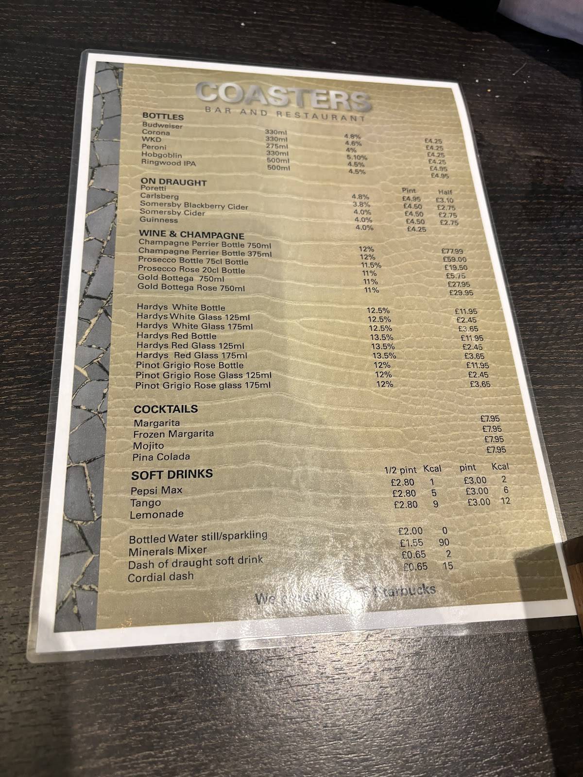 Menu at Coasters fast food, Blackpool