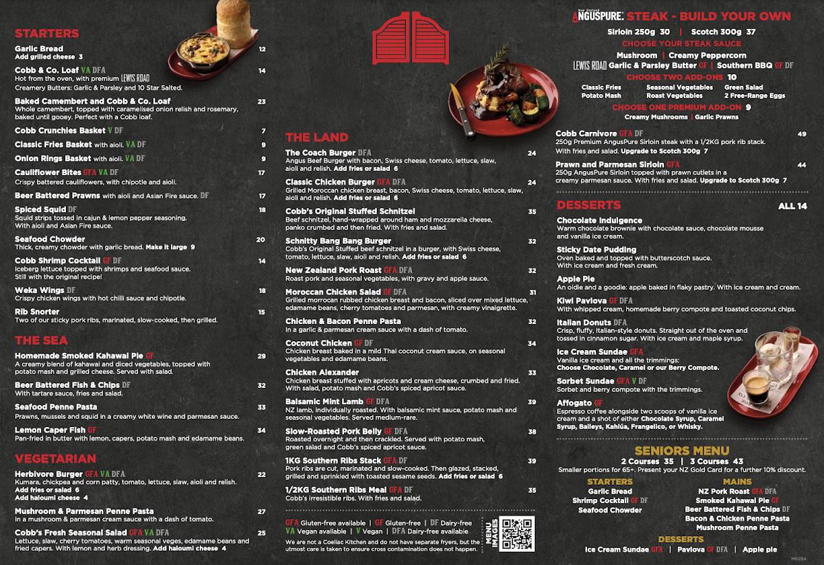 Menu at Cobb & Co. New Plymouth steakhouse, New Plymouth