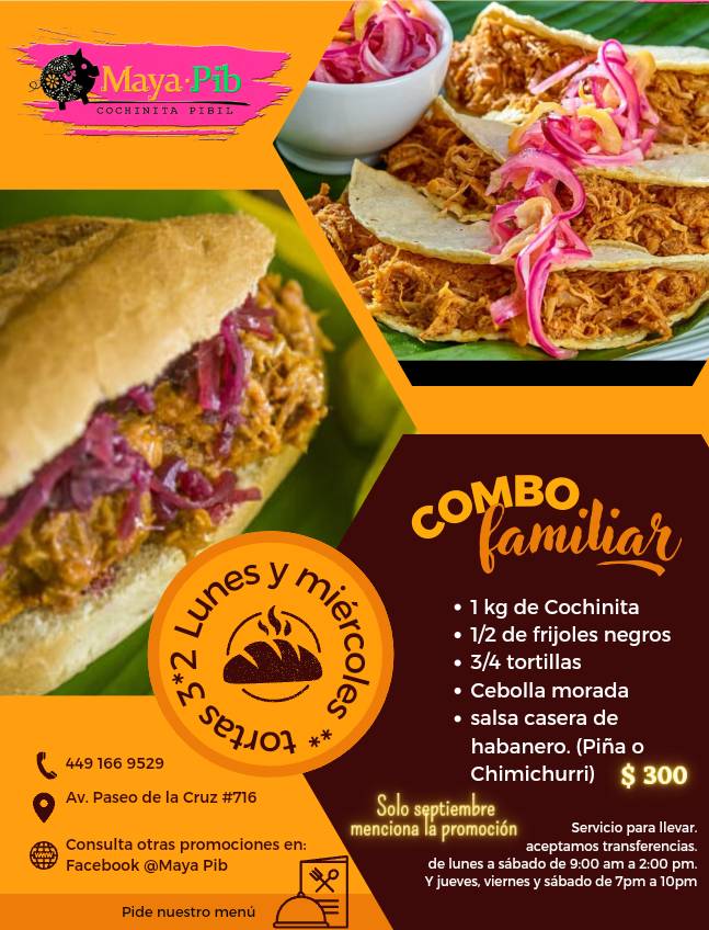 Carta del restaurante Cochinita Pibil Maya Pib, Aguascalientes