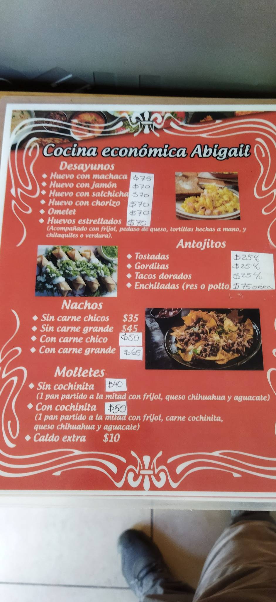 Menu at Cocina abigail restaurant, Culiacán