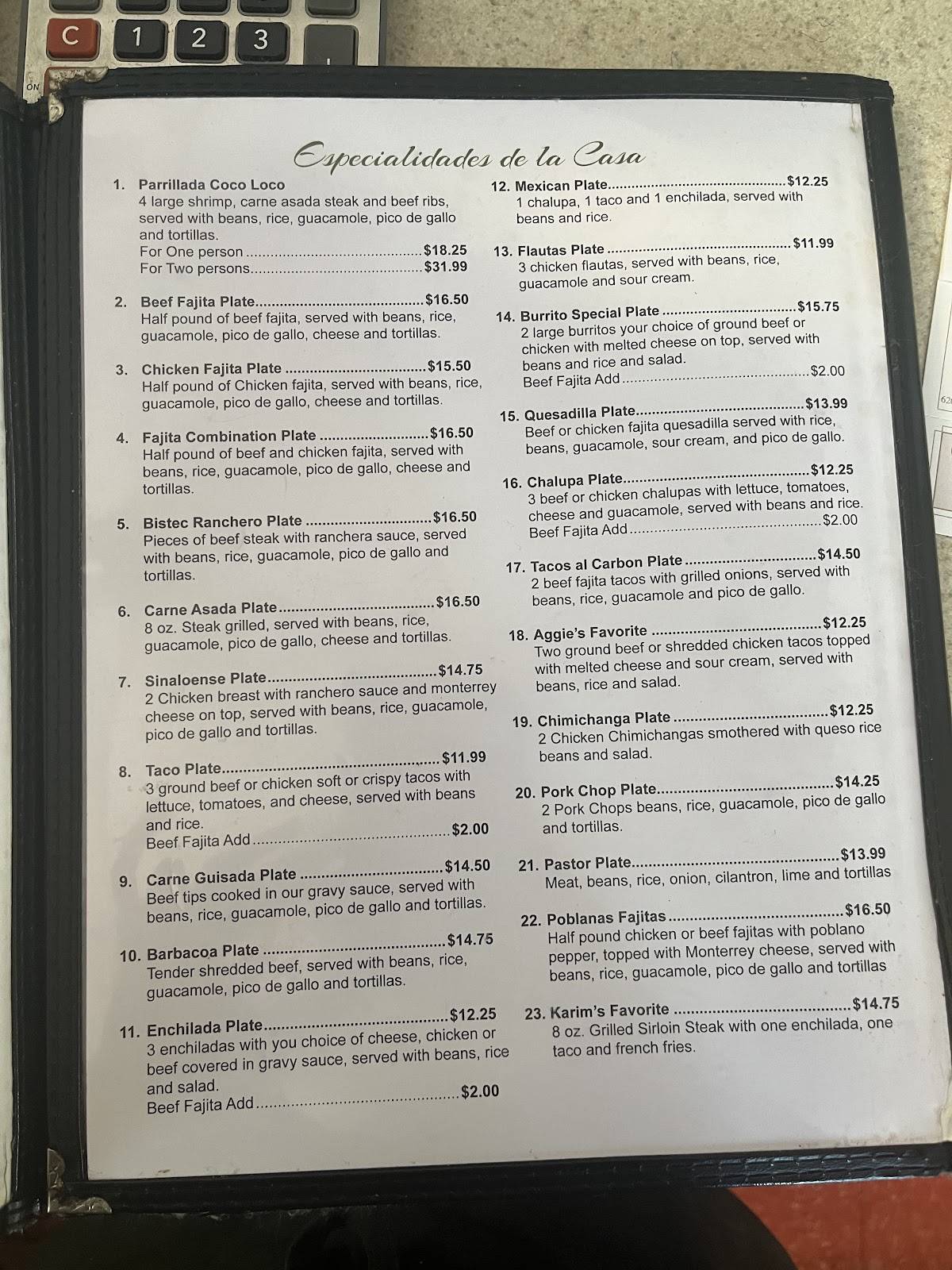 Menu at Coco Loco restaurant, College Station, Welsh Ave