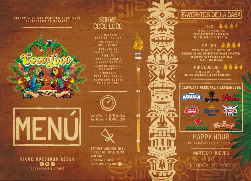 Menu at Coco Loco Guatapé pub & bar, Guatapé