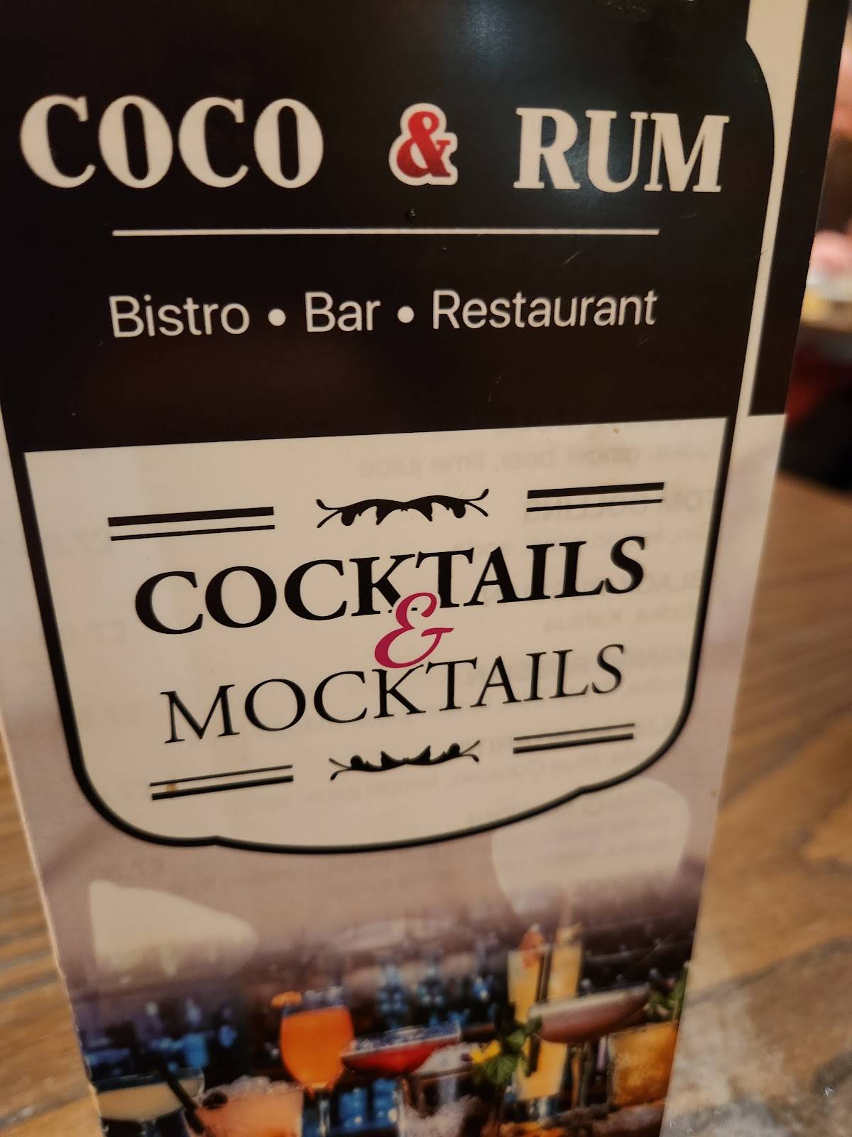 Menu at Coco & Rum restaurant, Saltburn-by-the-Sea