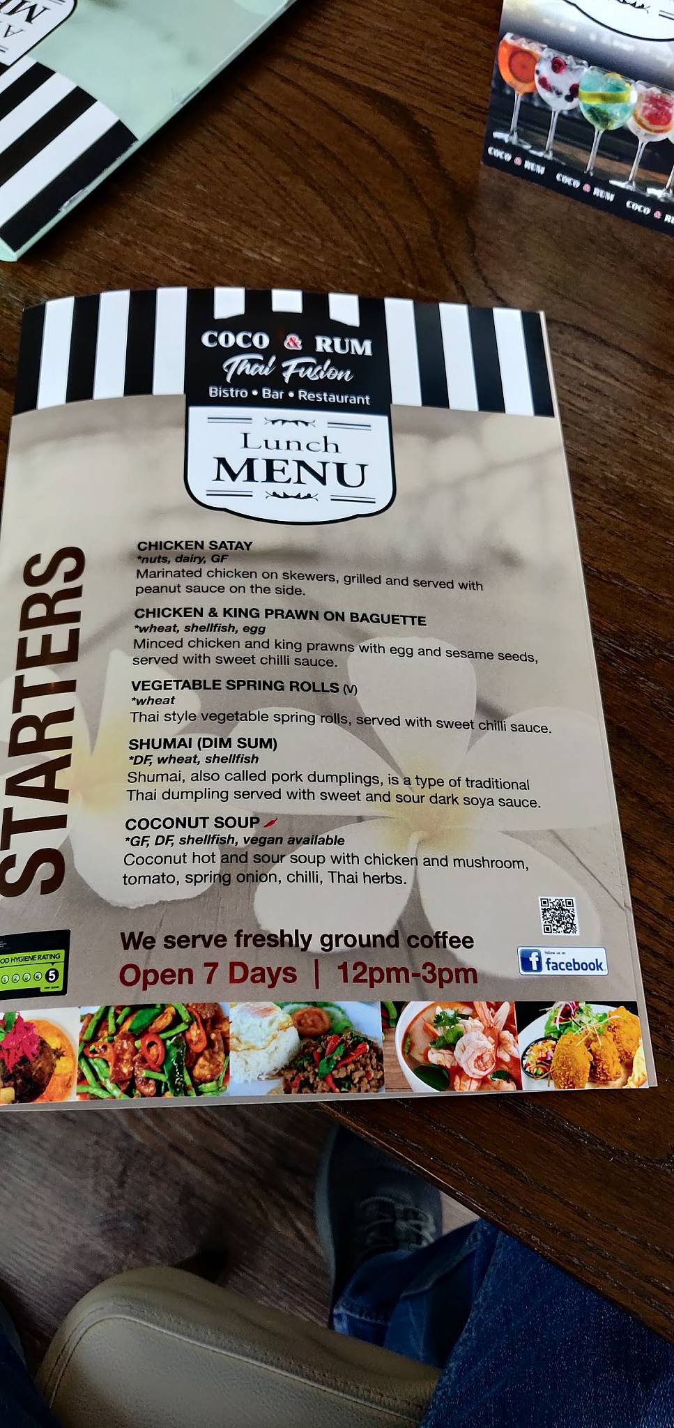 Menu at Coco & Rum restaurant, Saltburn-by-the-Sea