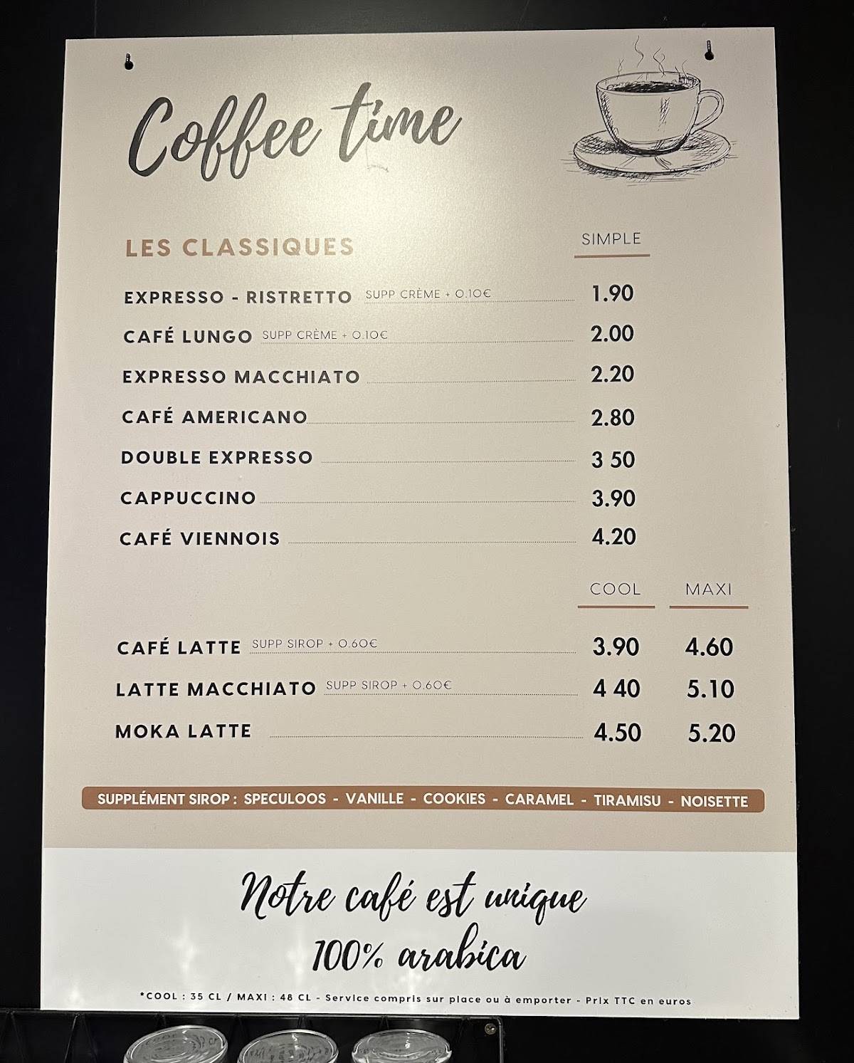 Menu au Coffee BREAK fast food, Évian-les-Bains