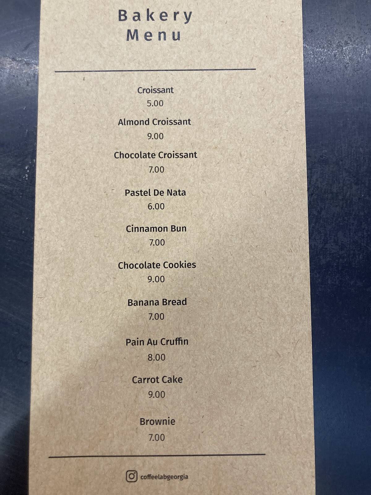 Menu au Coffee LAB City Mall café, Tbilissi