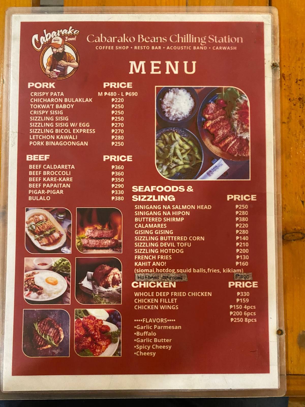 Menu at Coffee Prince Chilling Station, Cabanatuan City