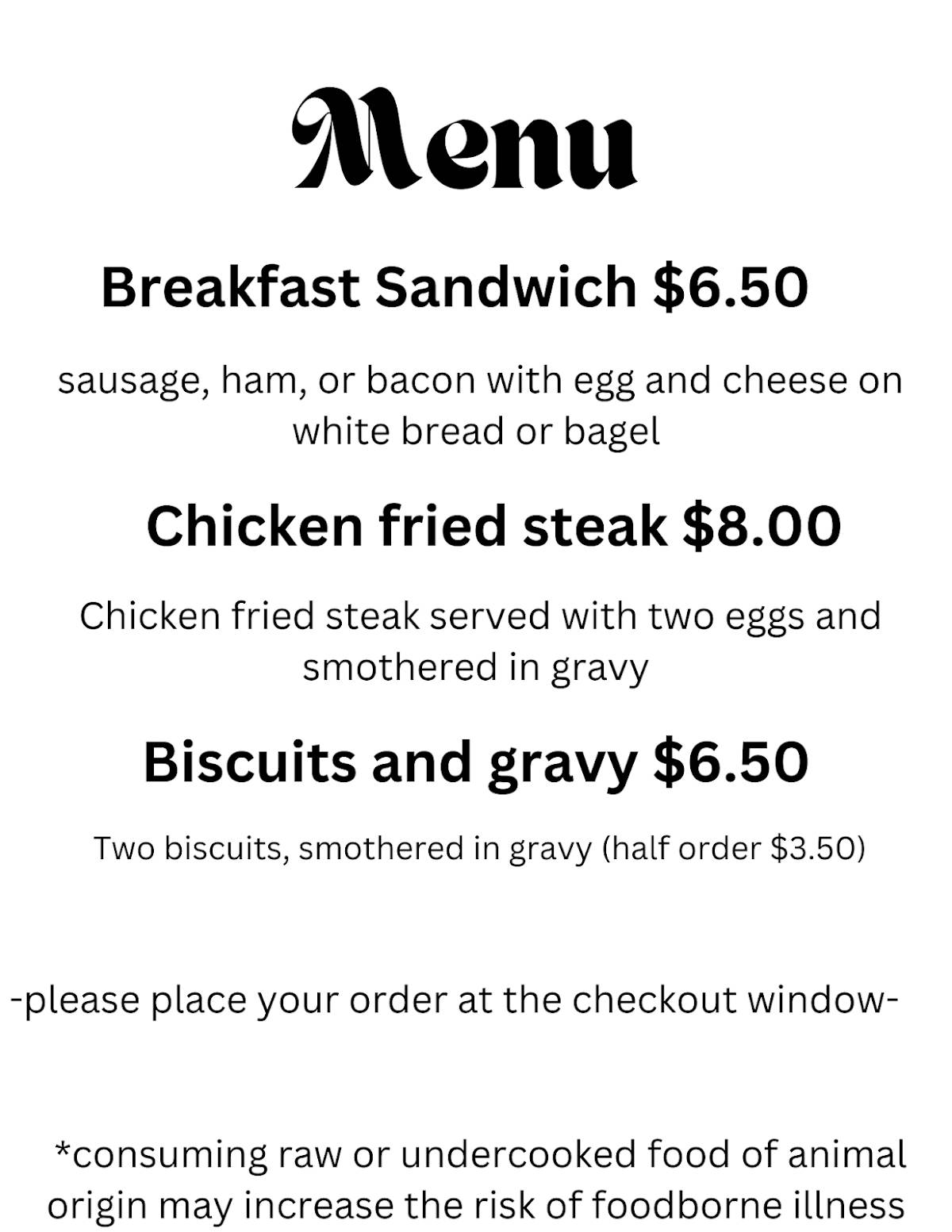 Menu at Coffee Vault, Long Pine
