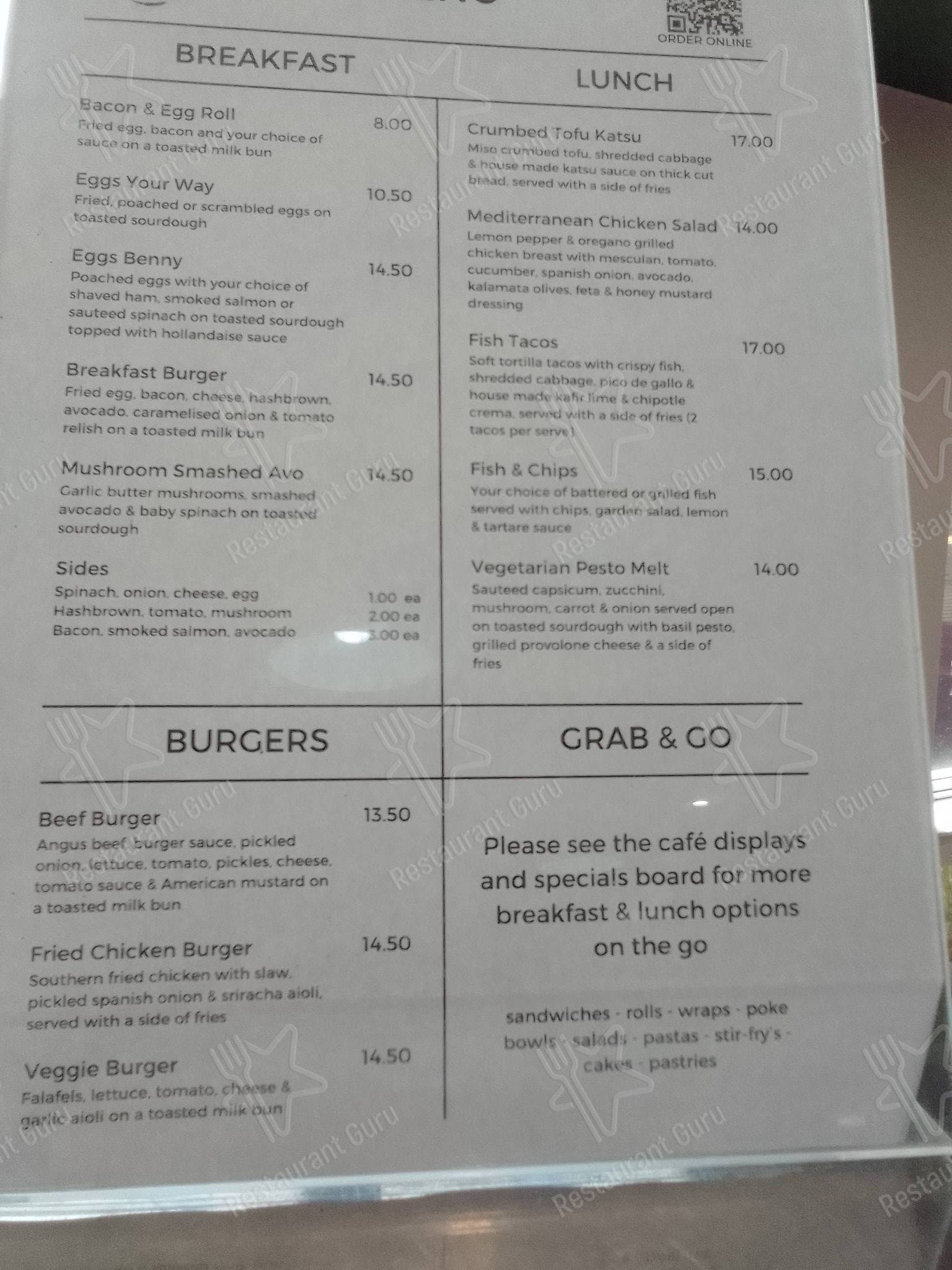 Menu at Coffers Cafe, Parkes