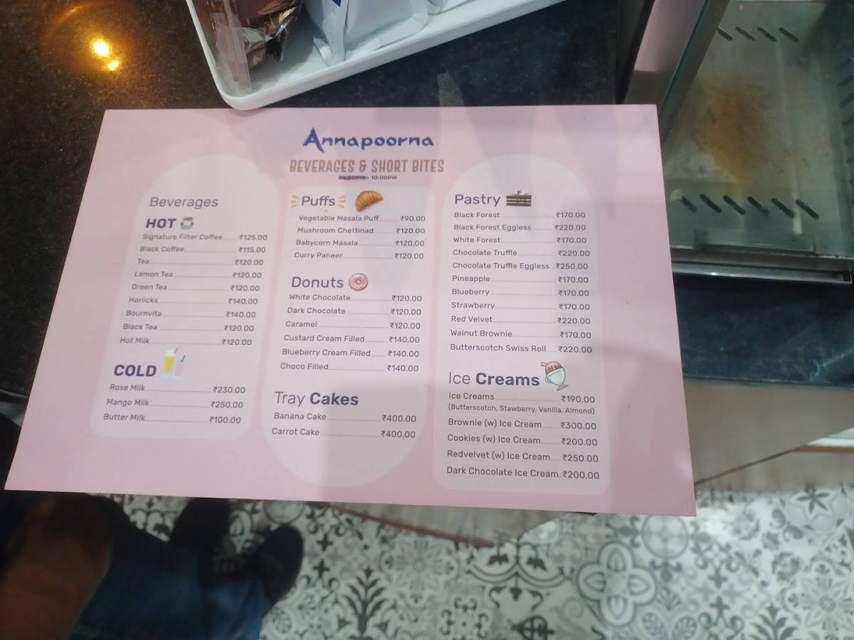 Menu at Annapoorna - Coimbatore International Airport Branch ...