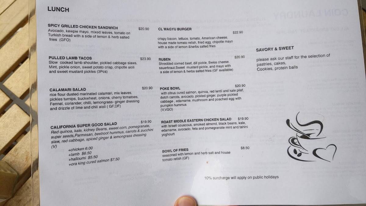 Menu at Coin Laundry Cafe, Armadale