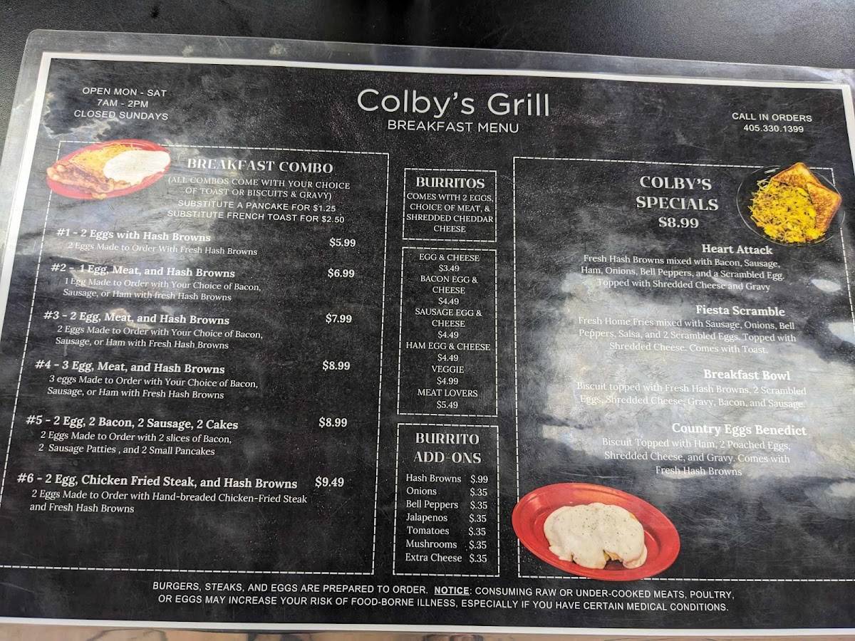 Menu at Colby's Grill @ The Station cafe, Edmond