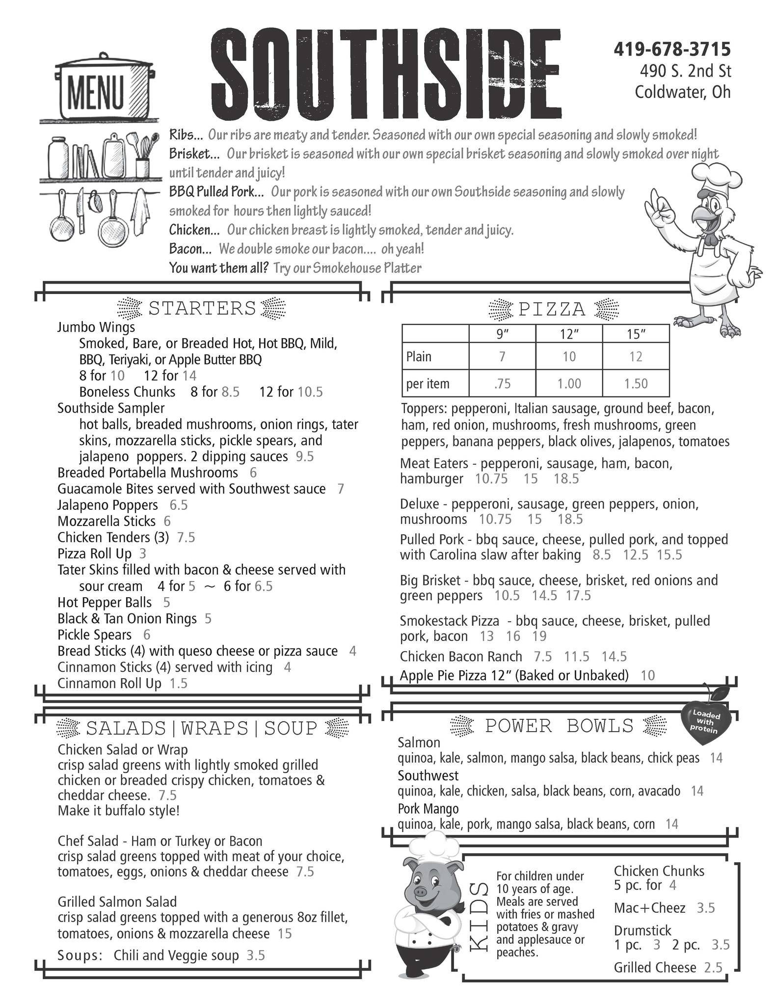 Menu at Southside Restaurant, Coldwater