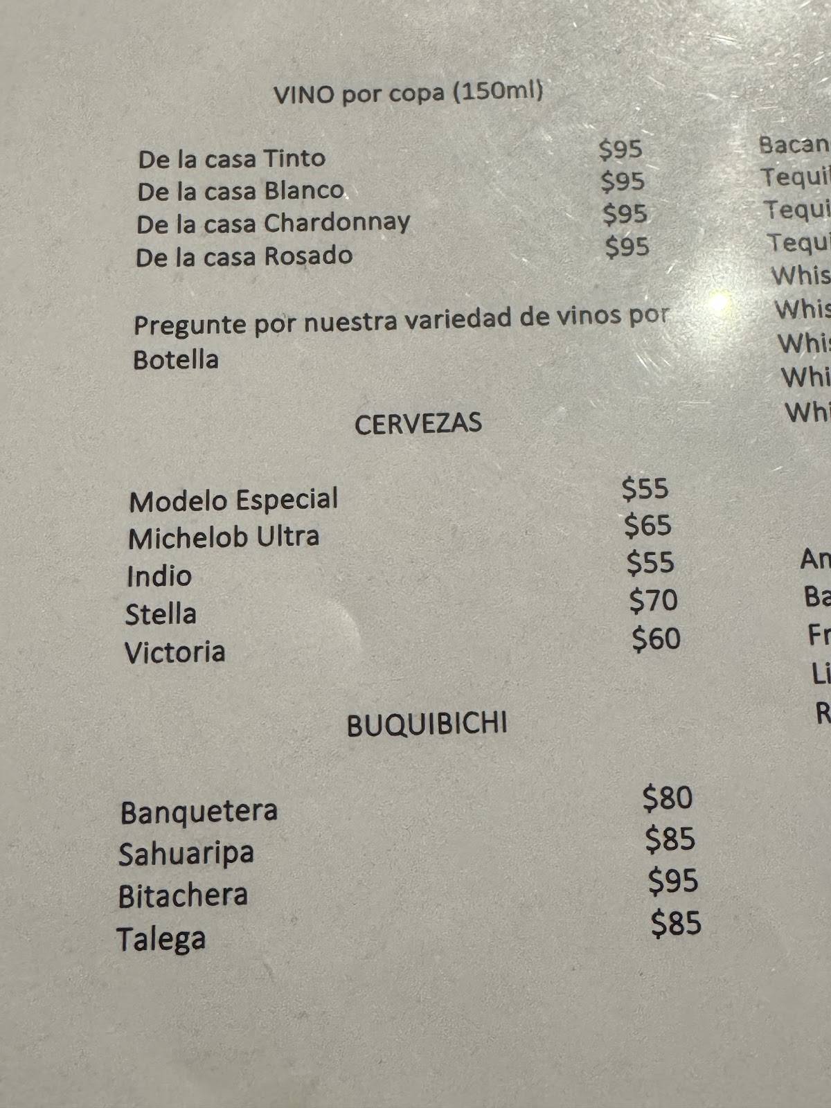 Carta de Colibrí Café, Hermosillo