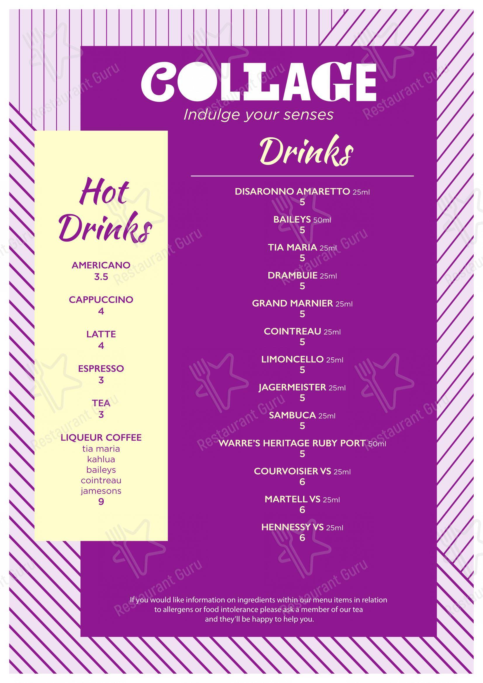 Menu at Collage Restaurant, Manchester