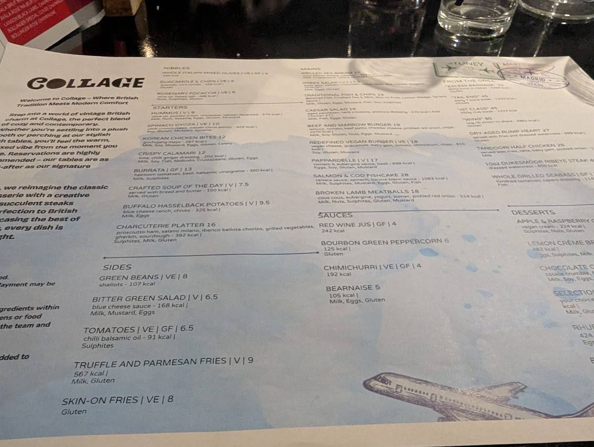 Menu at Collage Restaurant, Manchester