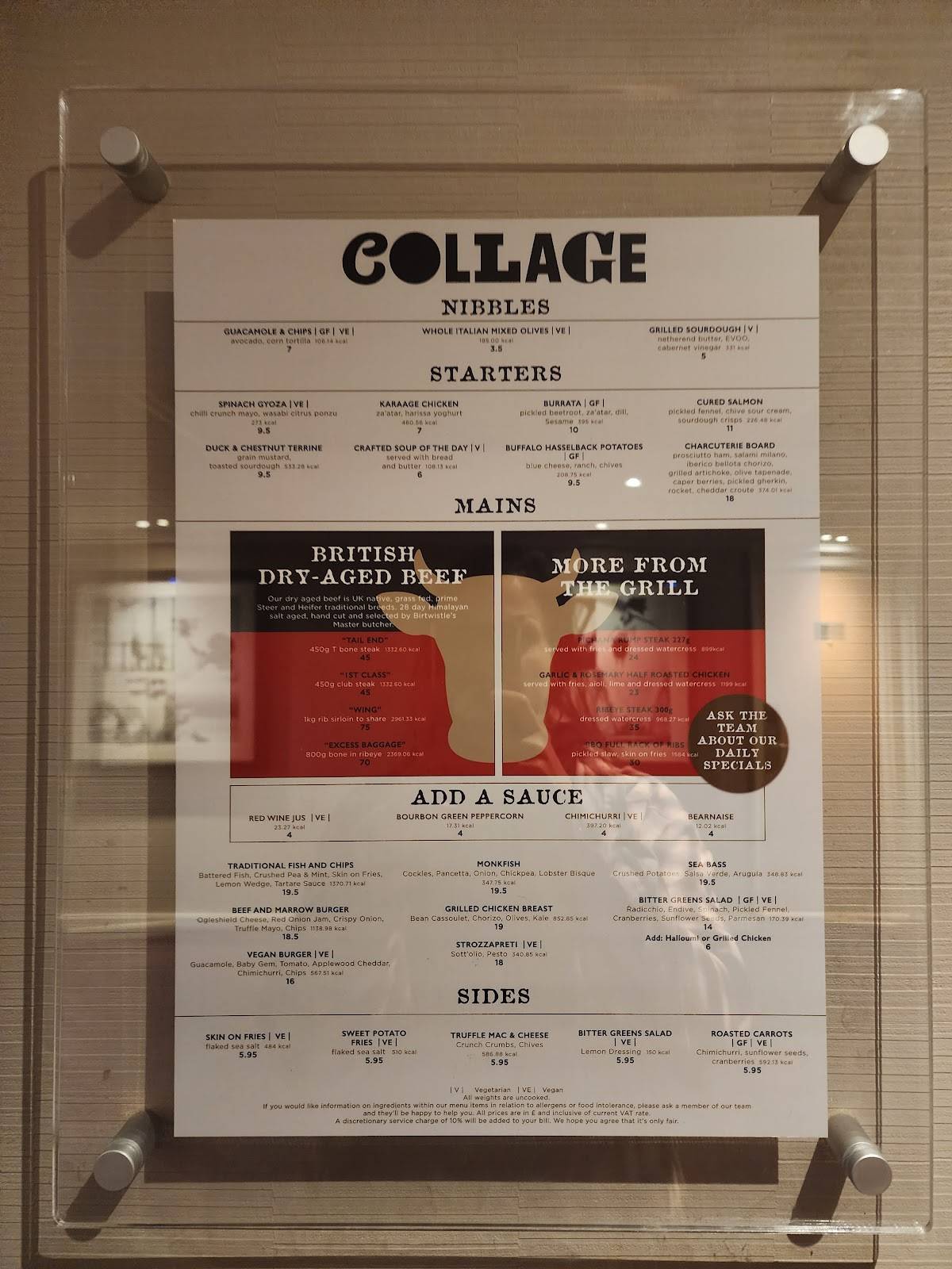 Menu at Collage Restaurant, Ringway