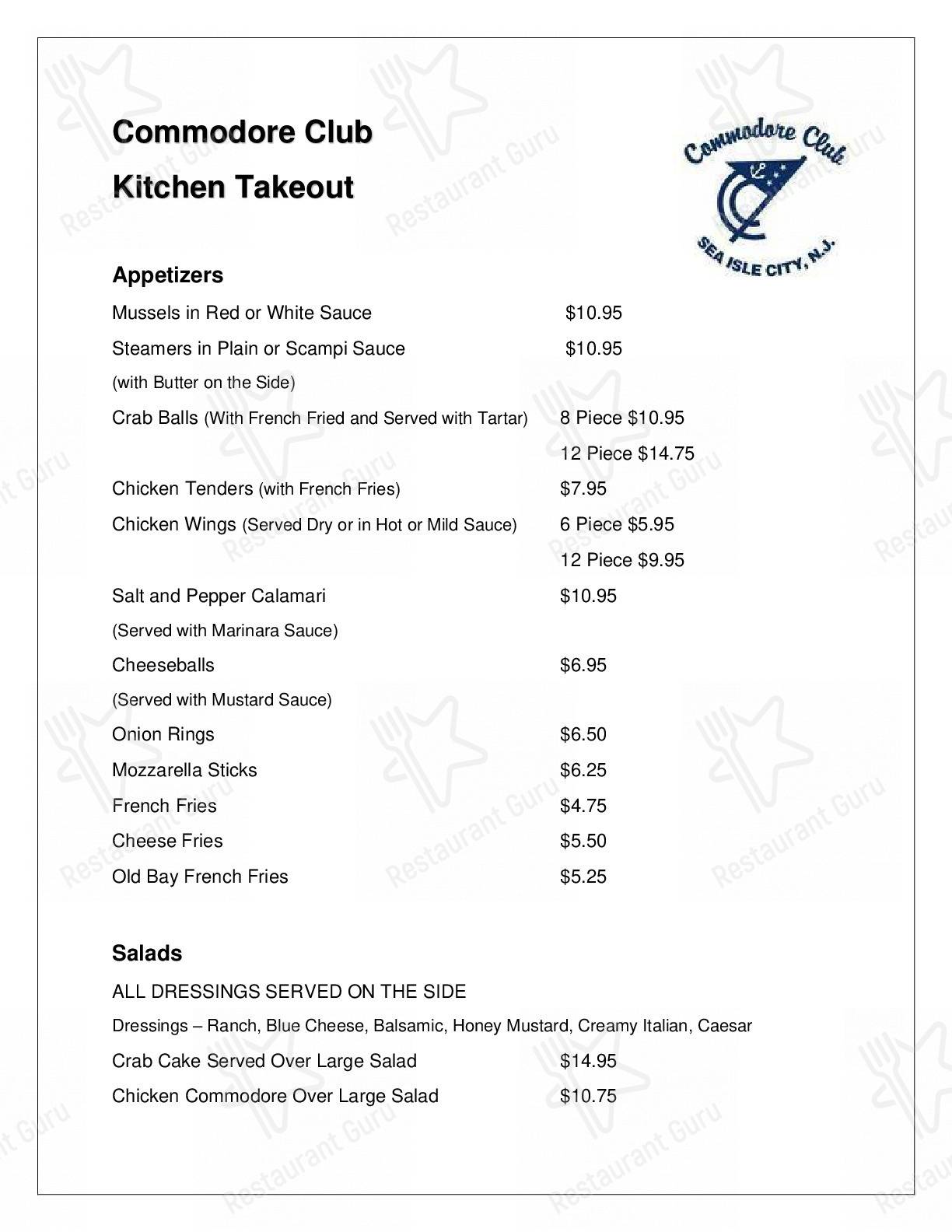 Menu at Commodore Club, Sea Isle City