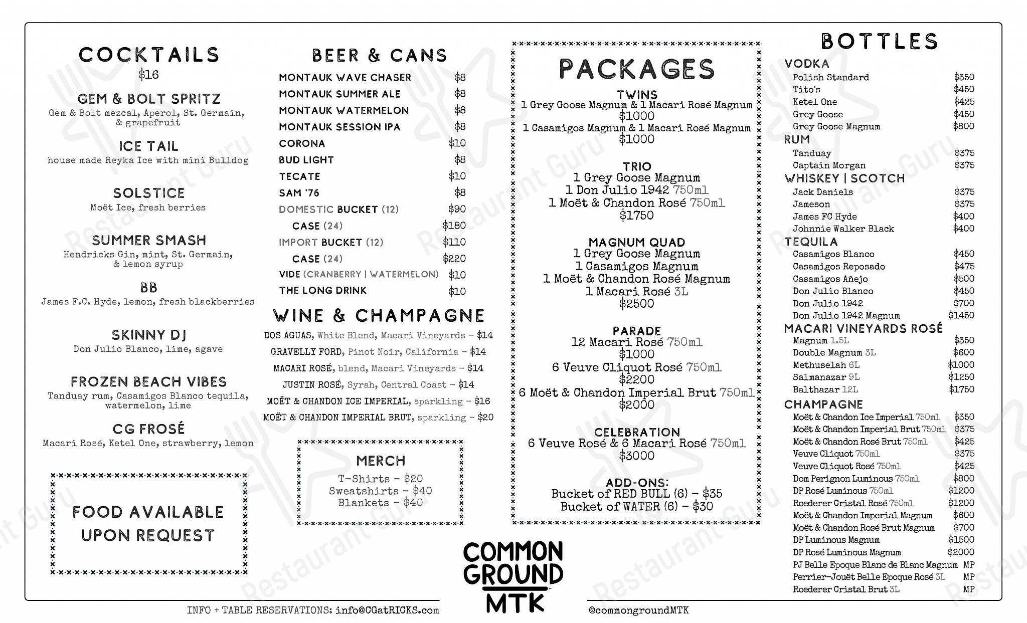Menu at Common Ground Montauk pub & bar, Montauk
