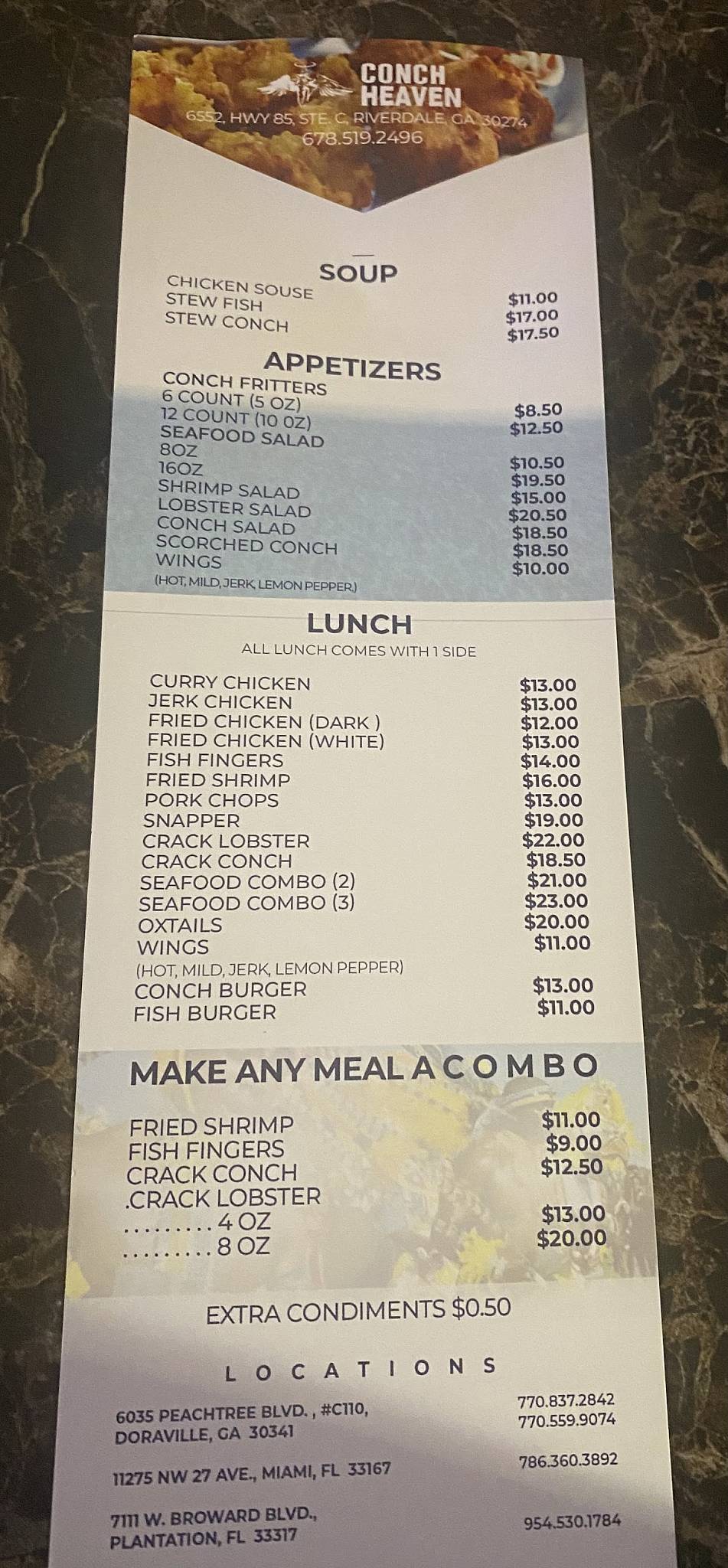 Menu at Conch Heaven- Riverdale restaurant, Riverdale