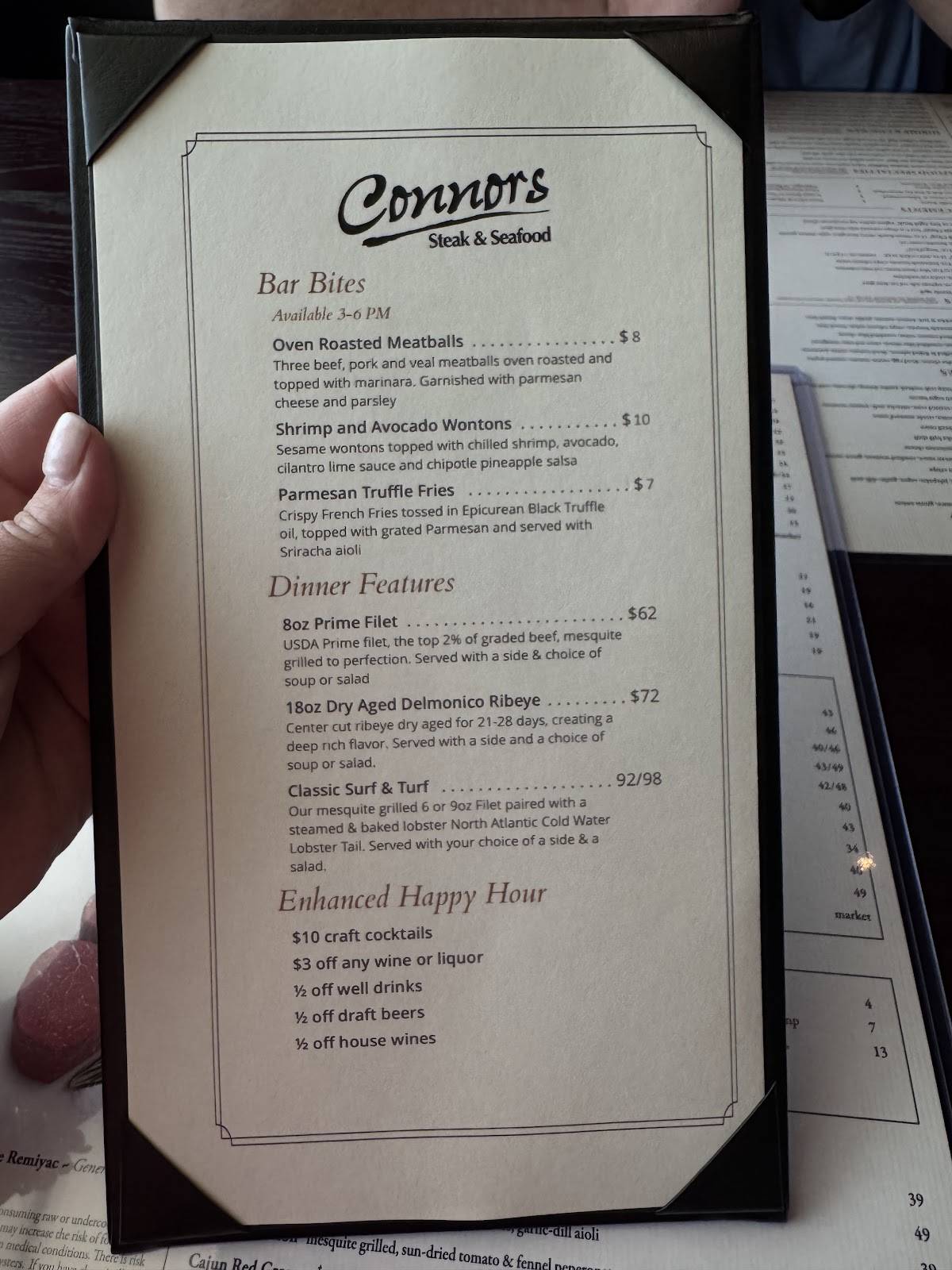 Menu at Connors Steak & Seafood pub & bar, Tallahassee