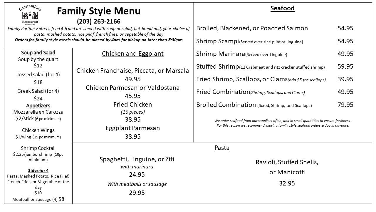 Menu at Constantine's Restaurant, Woodbury