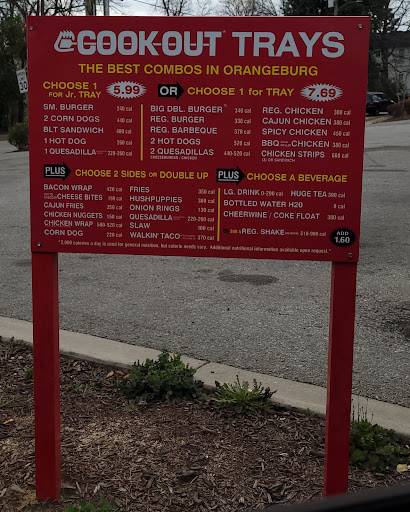 Menu at Cook Out fast food, Orangeburg, 725 John C Calhoun Dr