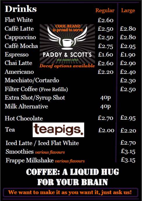Menu at Cool Beanz Coffee House, Ipswich