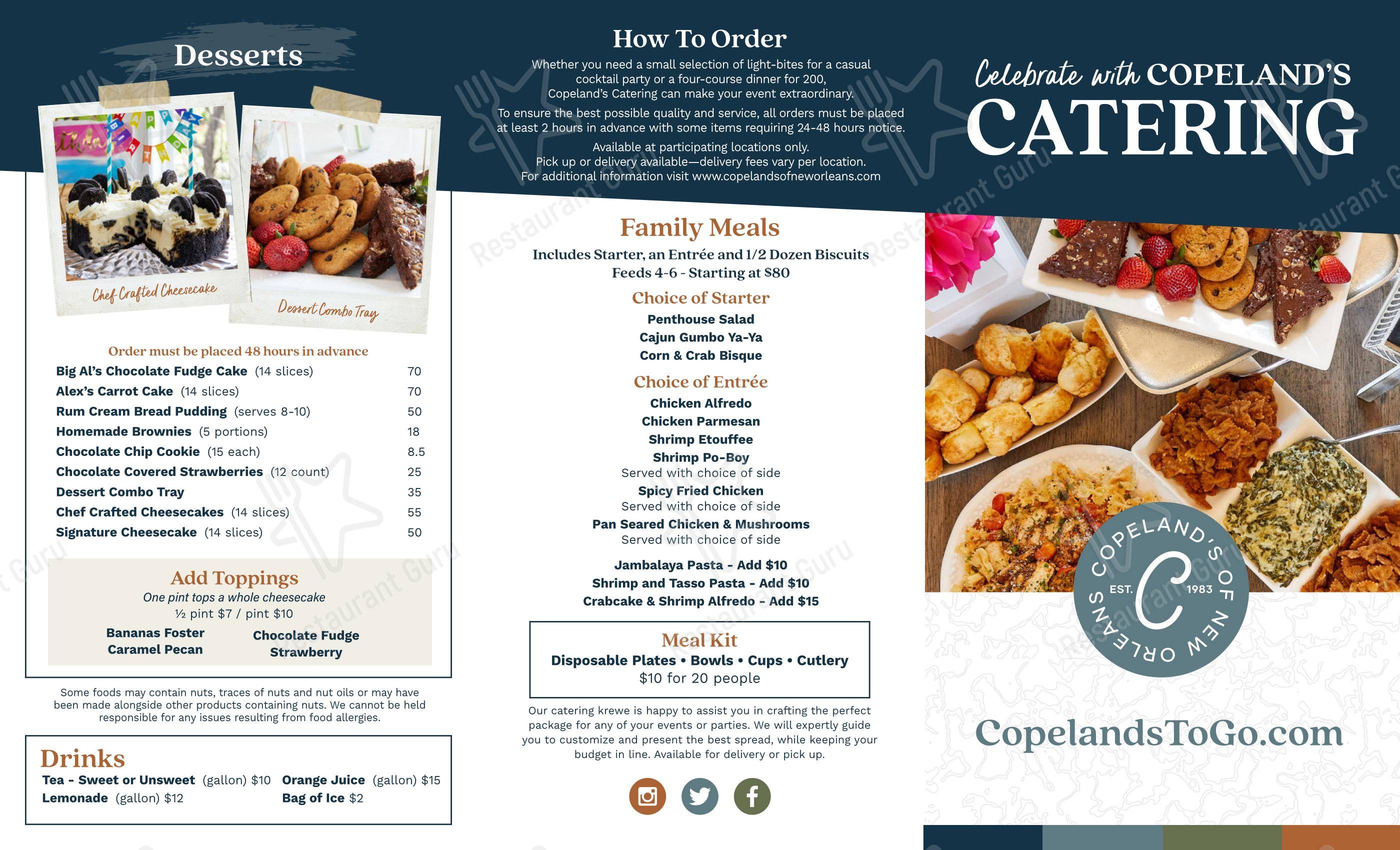 Menu at Copeland's of New Orleans steakhouse, Slidell, Gause Blvd