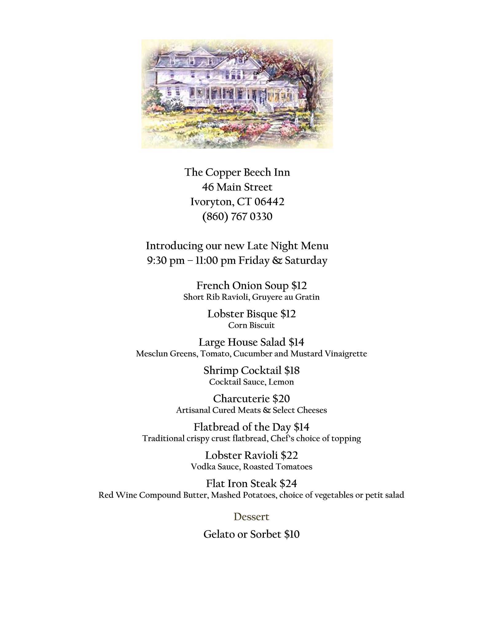 Menu at Copper Beech Inn pub & bar, Essex
