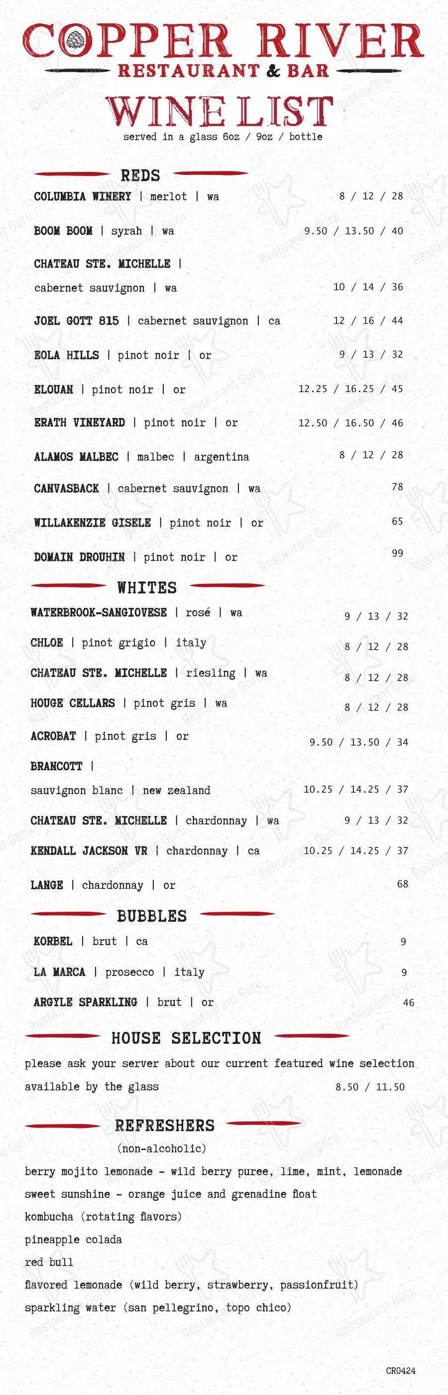 Menu at Copper River Restaurant & Bar, Hillsboro