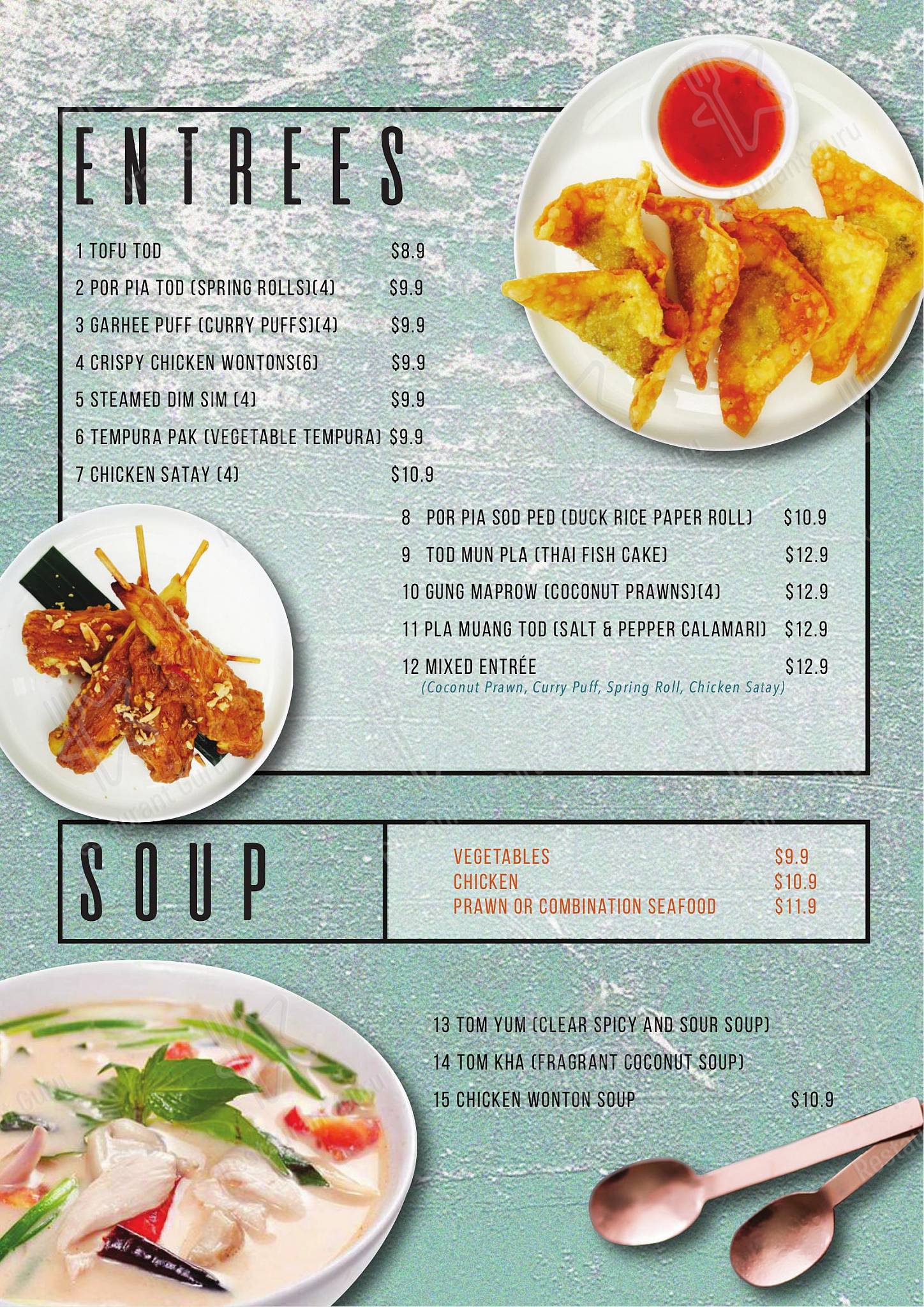 Menu at Copper Spoon Thai Restaurant & Bar, Golden Beach