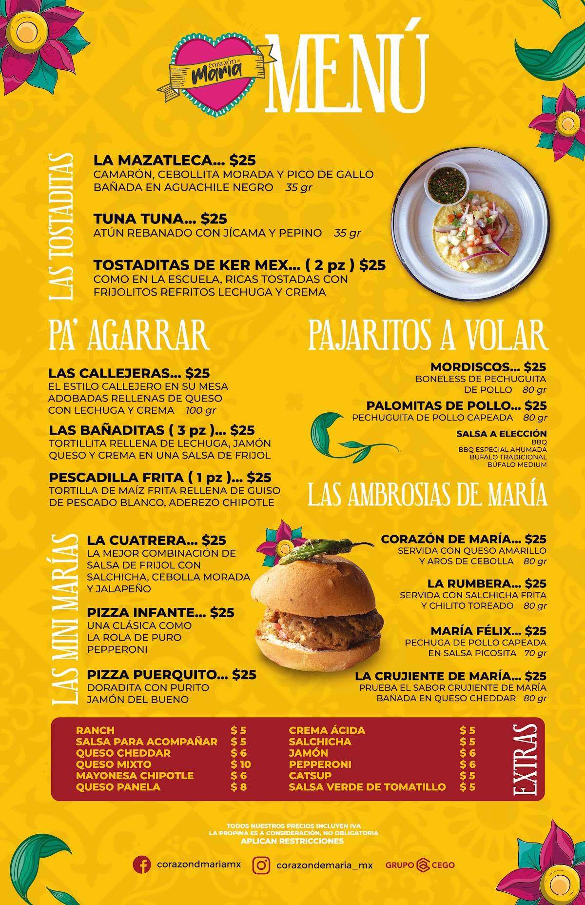 Carta del restaurante Corazón del María, Saltillo