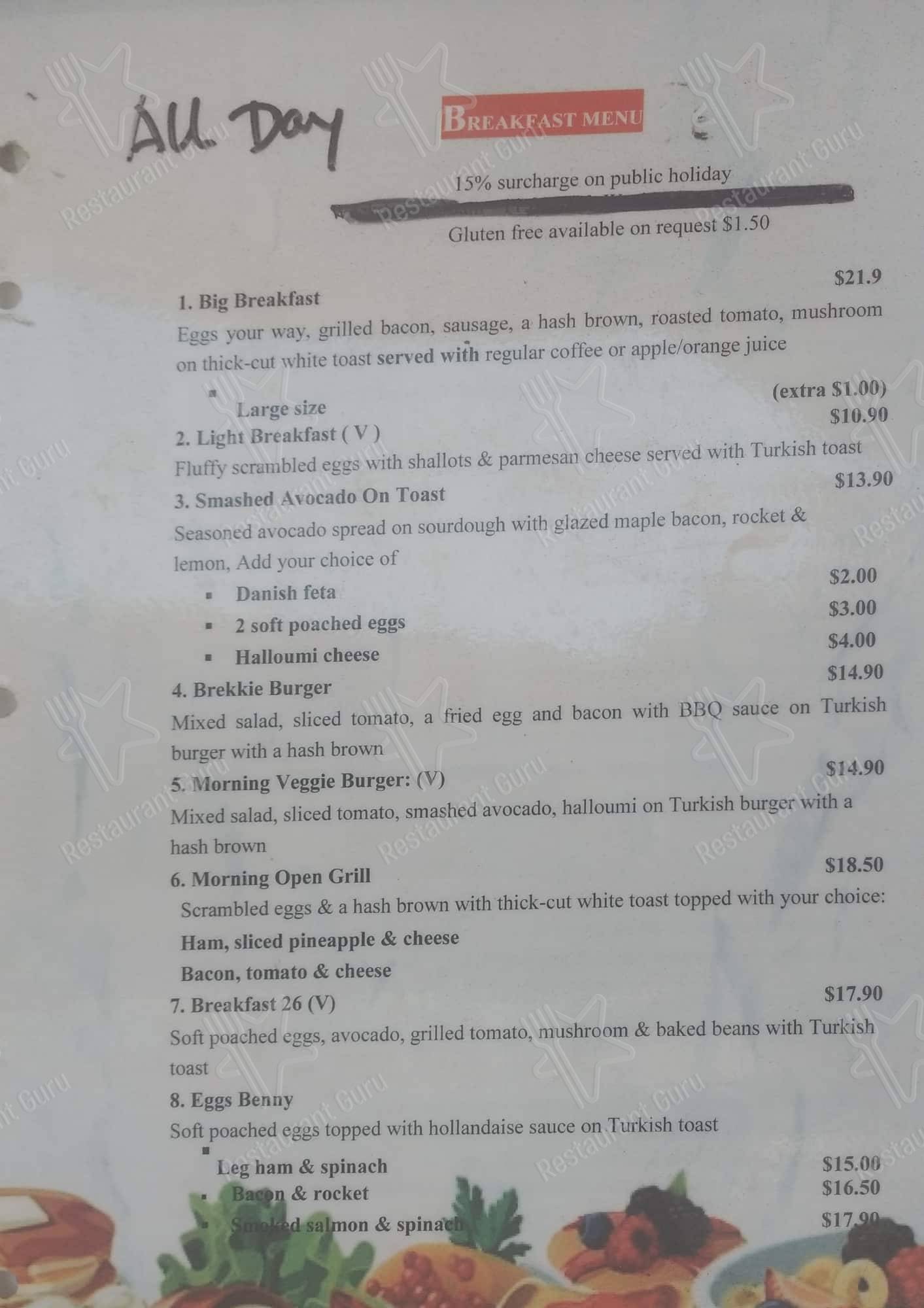 Menu at Corner Cafe 26, Indooroopilly