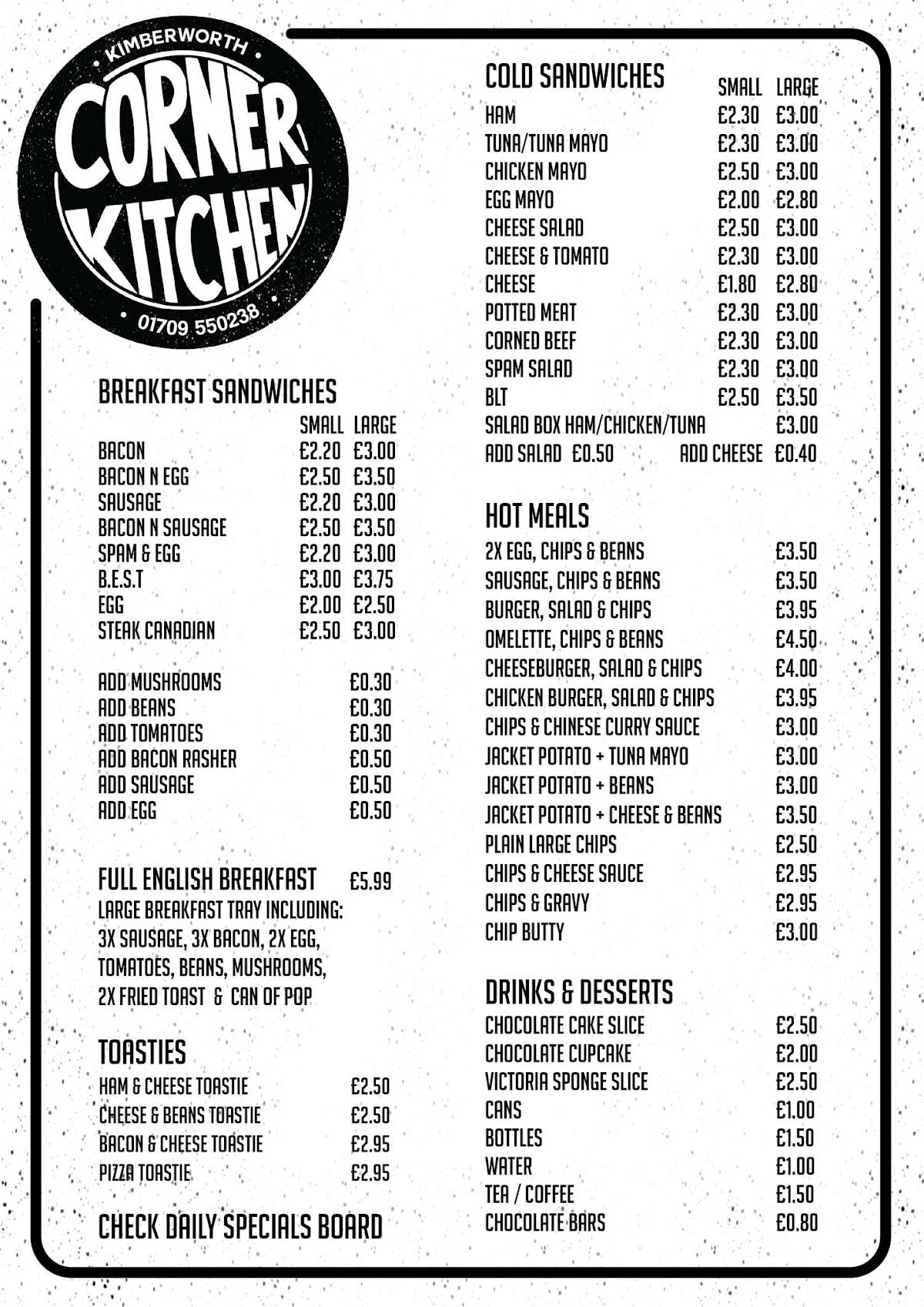 Menu at Corner Kitchen Kimberworth, Rotherham, 200 Kimberworth Rd
