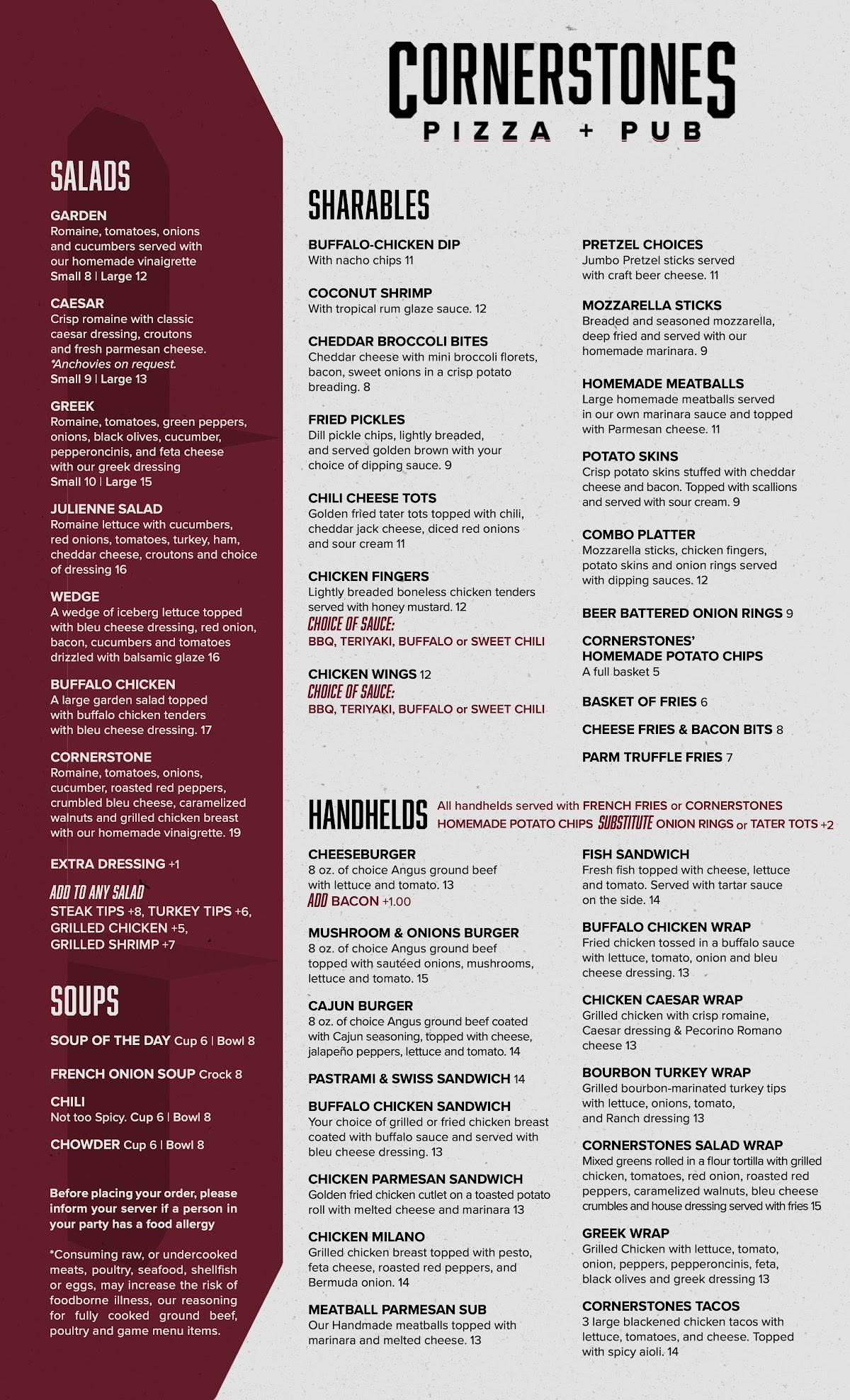 Menu at Cornerstones Pub & Grill, Carver