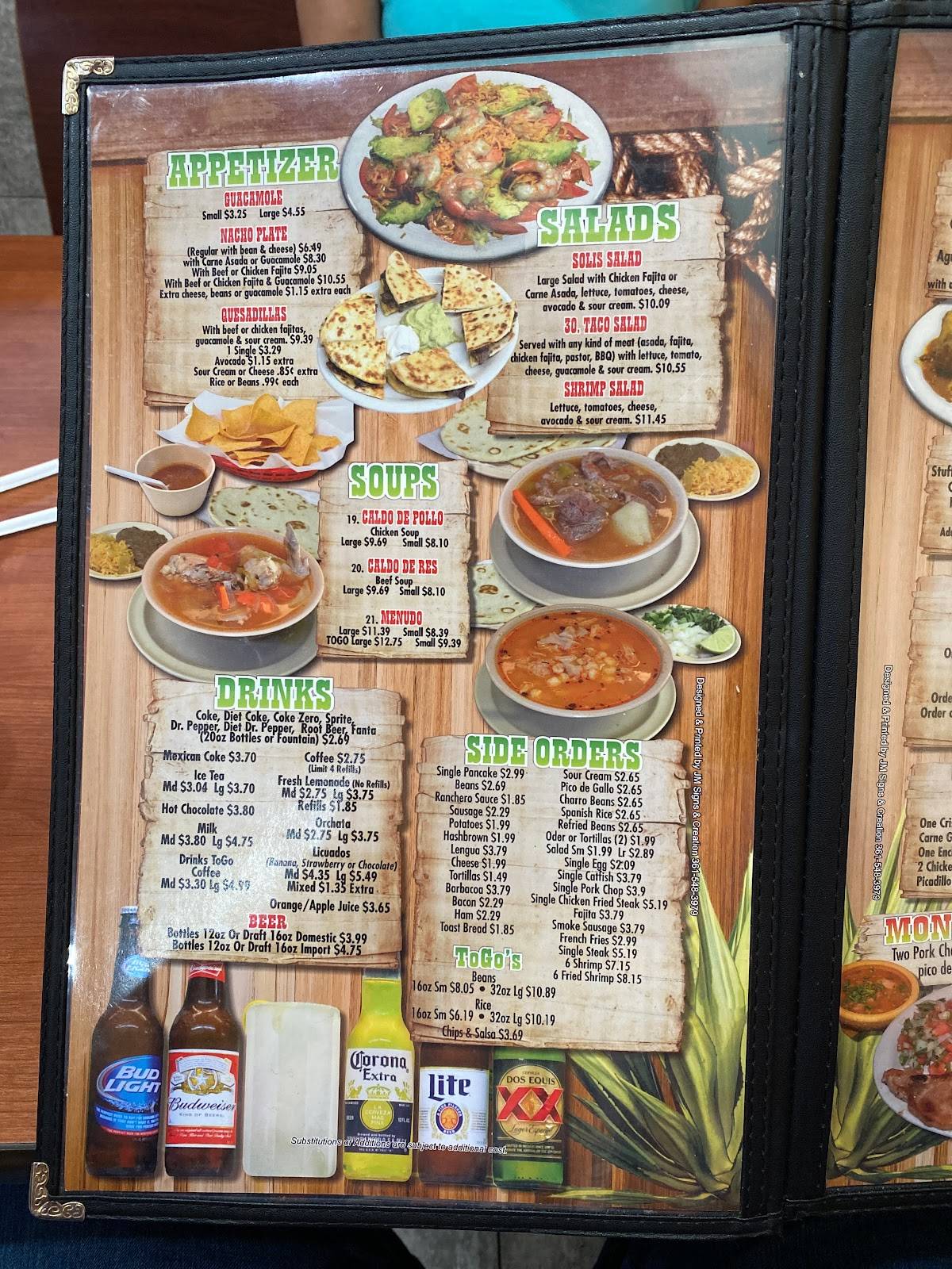 Menu at Hermanos Solis Restaurant #1, Corpus Christi, Baldwin Blvd