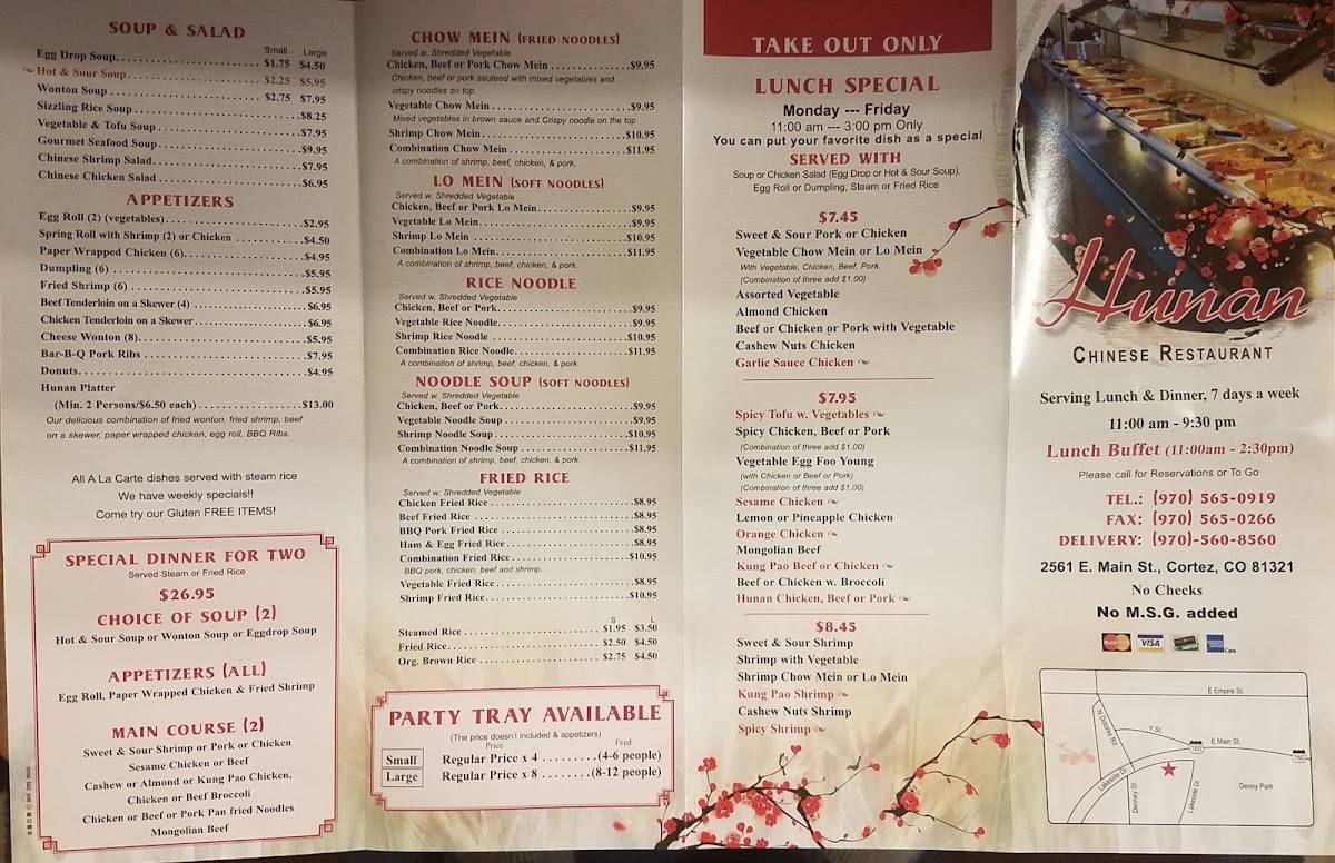 Menu at Hunan Chinese Restaurant, Cortez