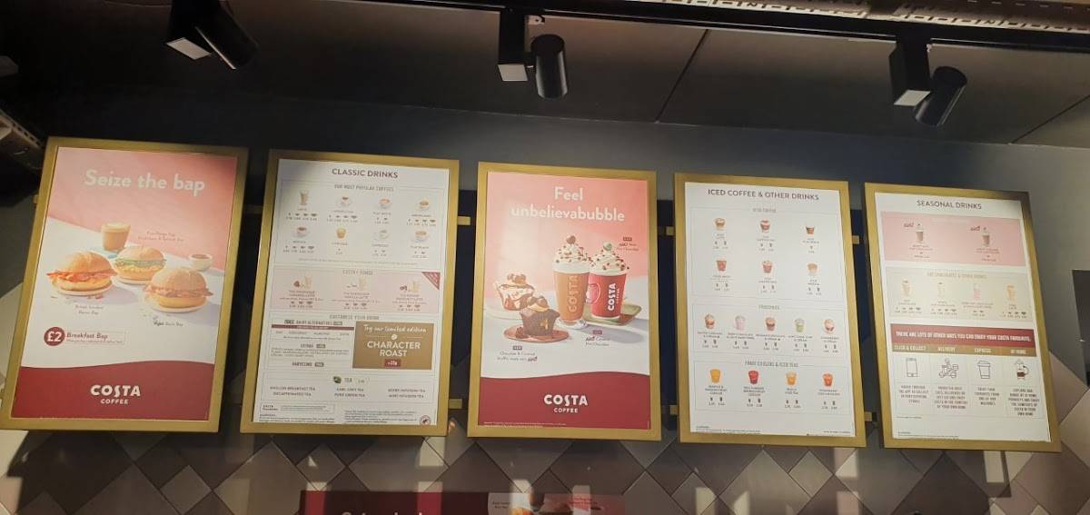 Menu at Costa Coffee Drive Thru, Huntingdon, Unit 1