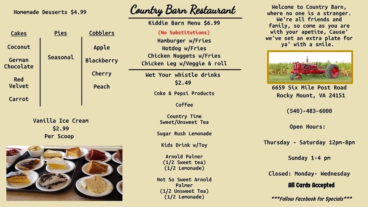 Menu at Country Barn Restaurant, Rocky Mount