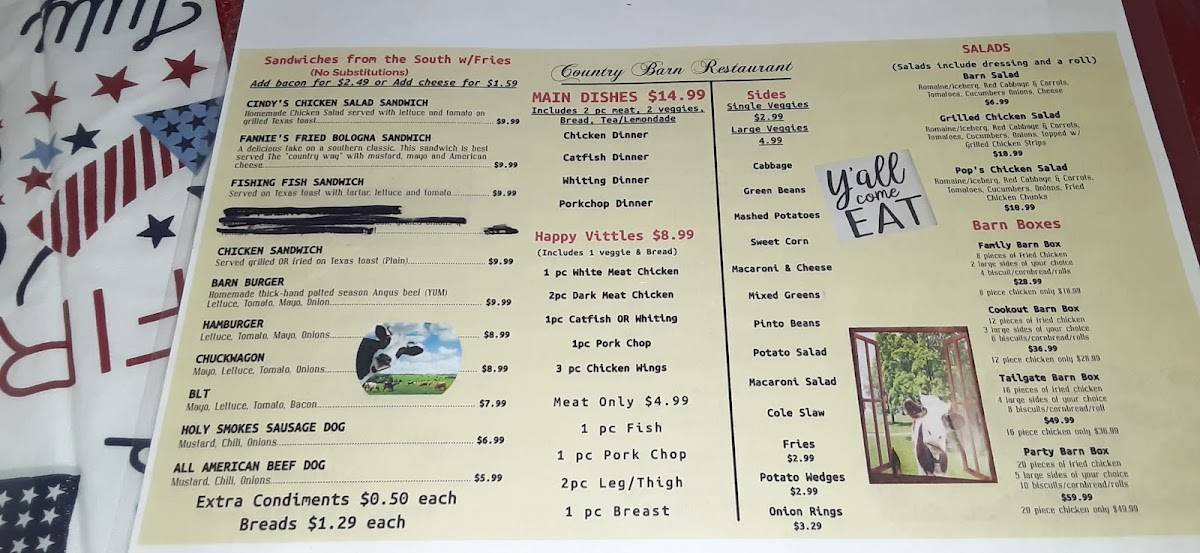 Menu at Country Barn Restaurant, Rocky Mount