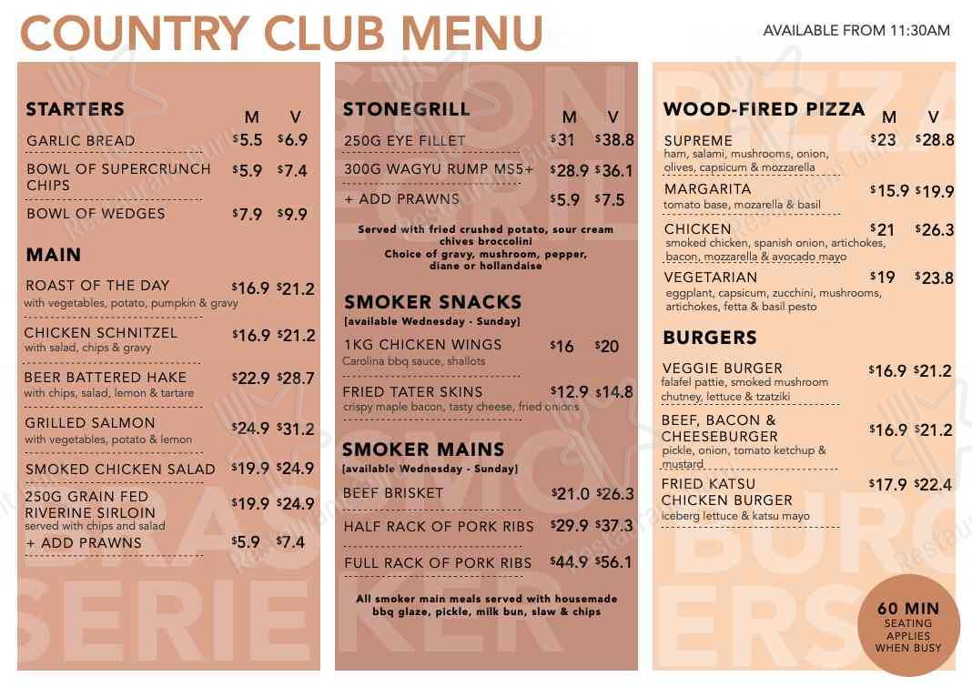 Menu at Country Club Gledswood Hills, Gledswood Hills