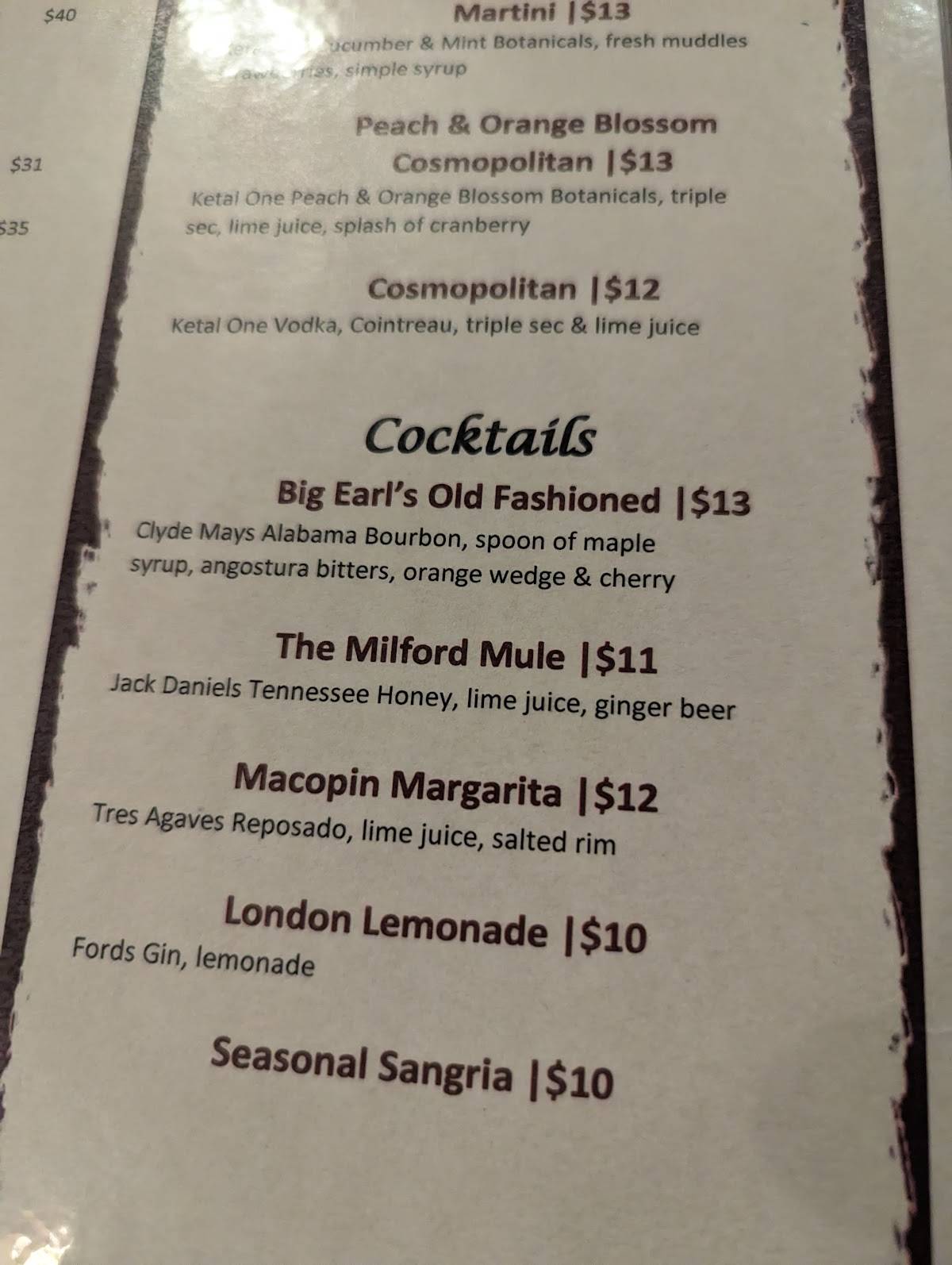 Menu at Country Cottage pub & bar, West Milford