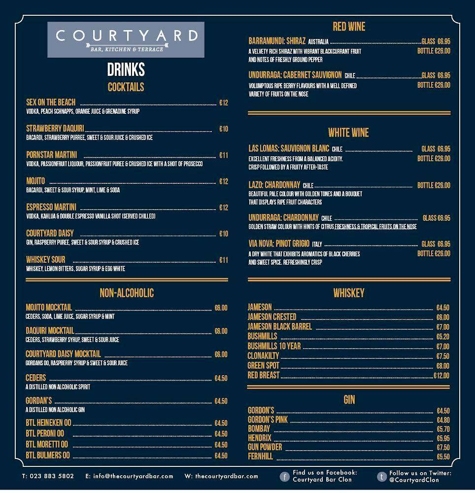 Menu at The Courtyard pub & bar, Clonakilty, Hartes Courtyard