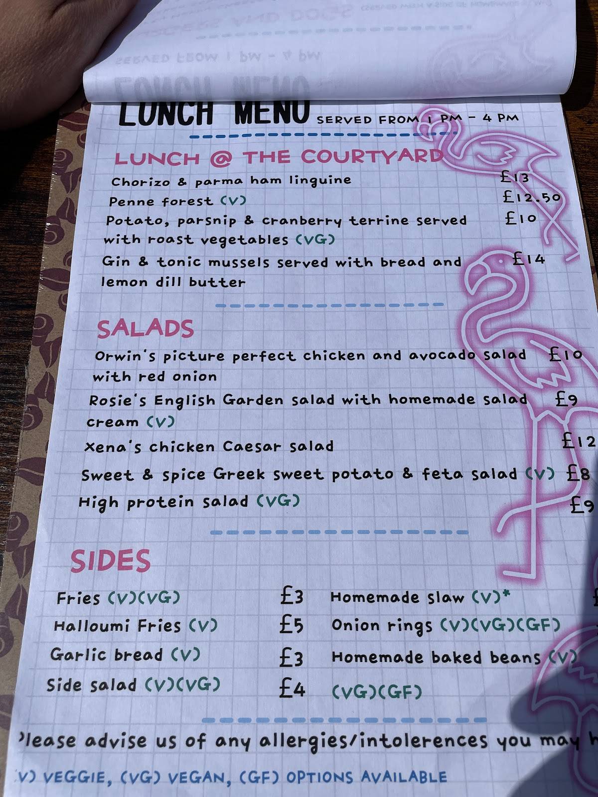 Menu at Courtyard Gallery Cafe, Ilminster