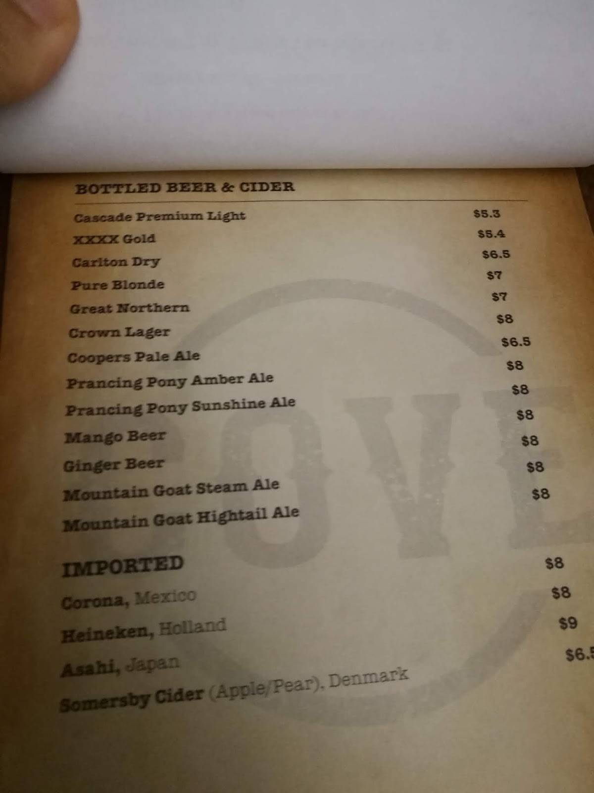 Menu at Cove restaurant, Darwin City, Mindil Beach Casino Resort