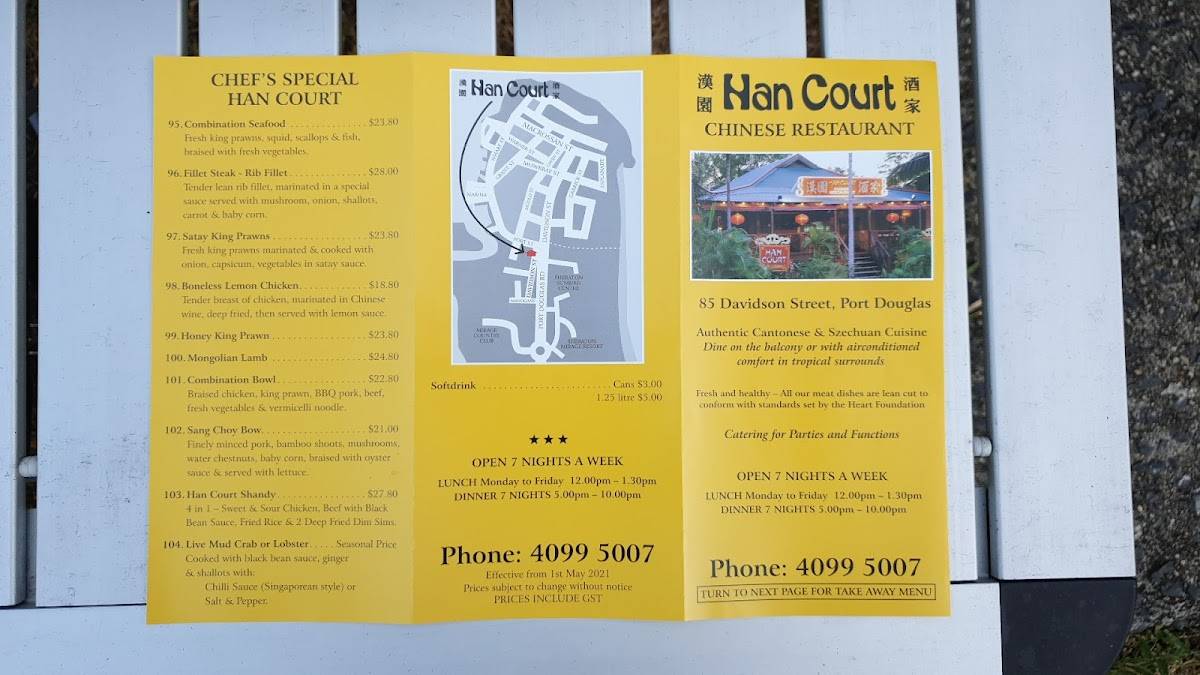 Menu at Han Court Chinese Restaurant, Port Douglas