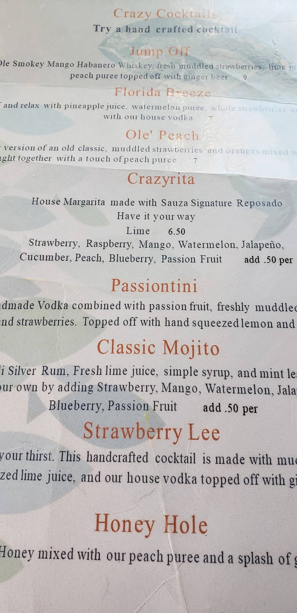 Menu at Crazy Fish Bar And Grill, Lake Wales