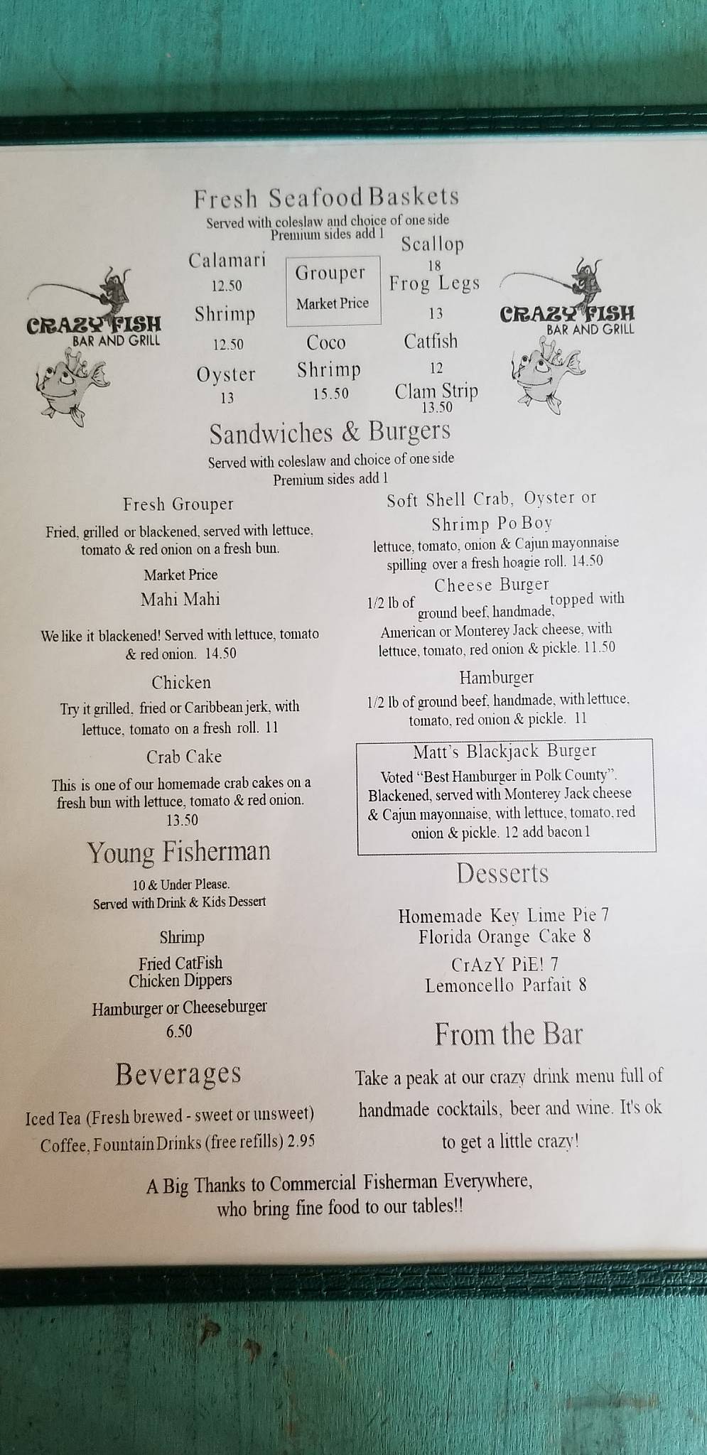 Menu at Crazy Fish Bar And Grill, Lake Wales